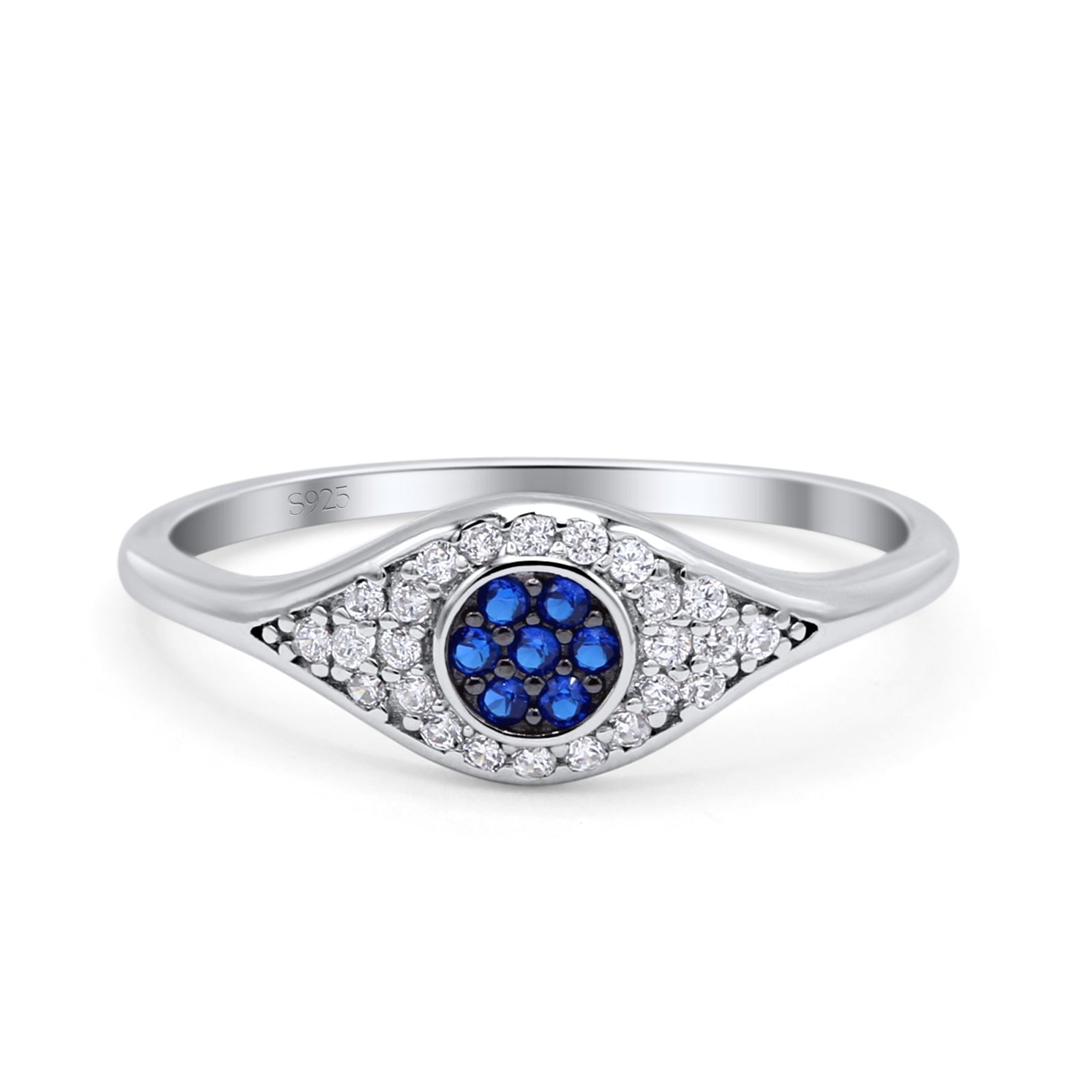 Halo Eye Evil Ring Blue Sapphire Pave Cubic Zirconia Ring Band 925 ...