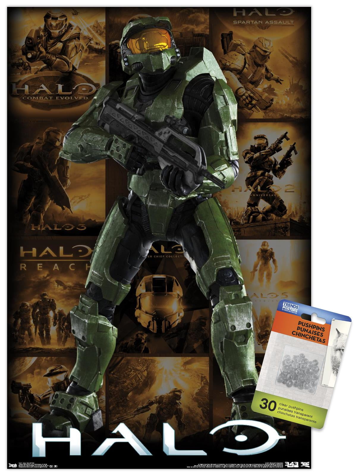 Halo - Game Key Art Grid Wall Poster with Push Pins, 14.725" x 22.375 ...
