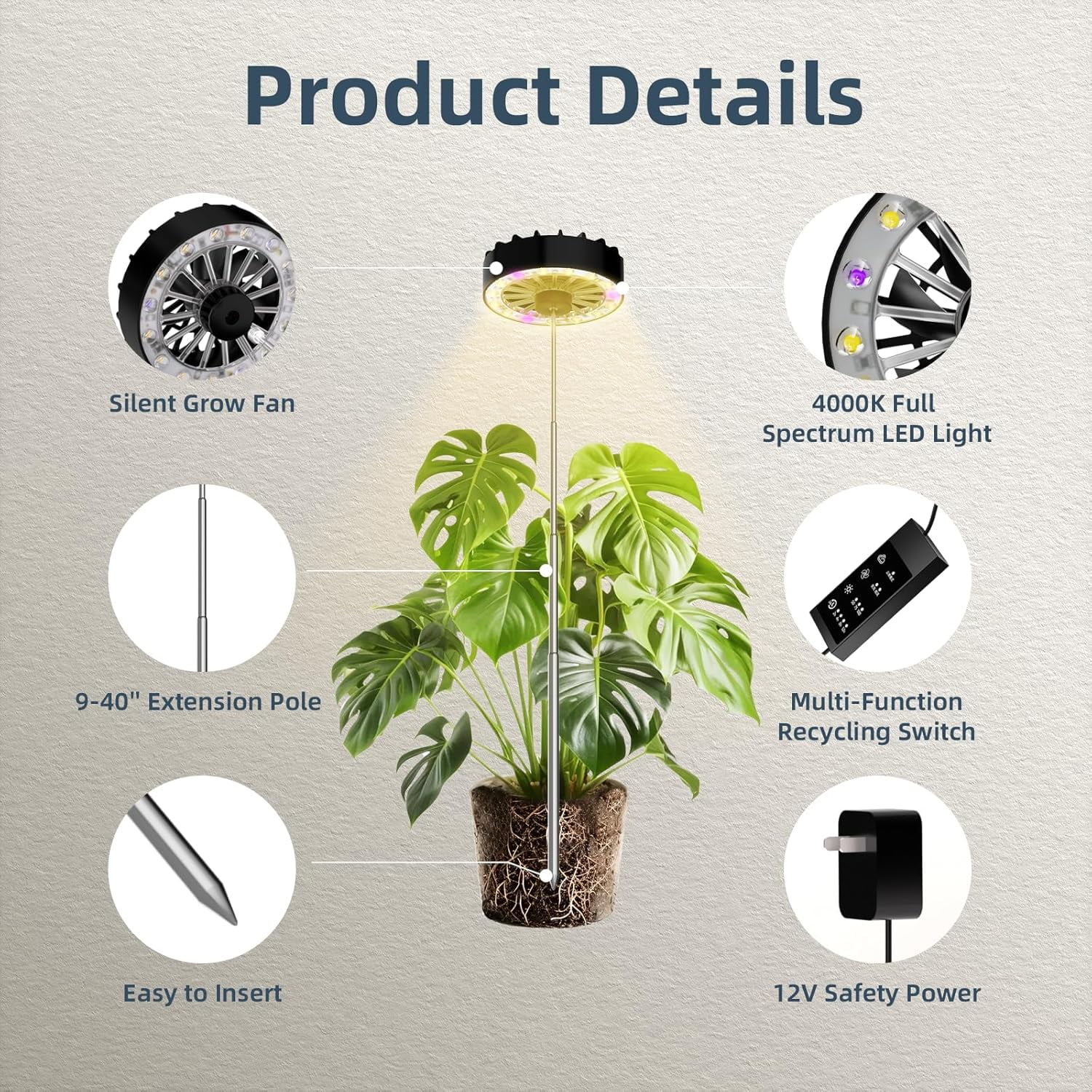 Halo Grow Lights for Indoor Plant, 40'' Height Adjustable Plant Grow ...