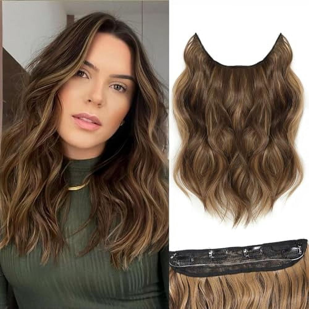 Halo Hair Extensions Adjustable Long Wavy Hairextension Synthetic Wig ...