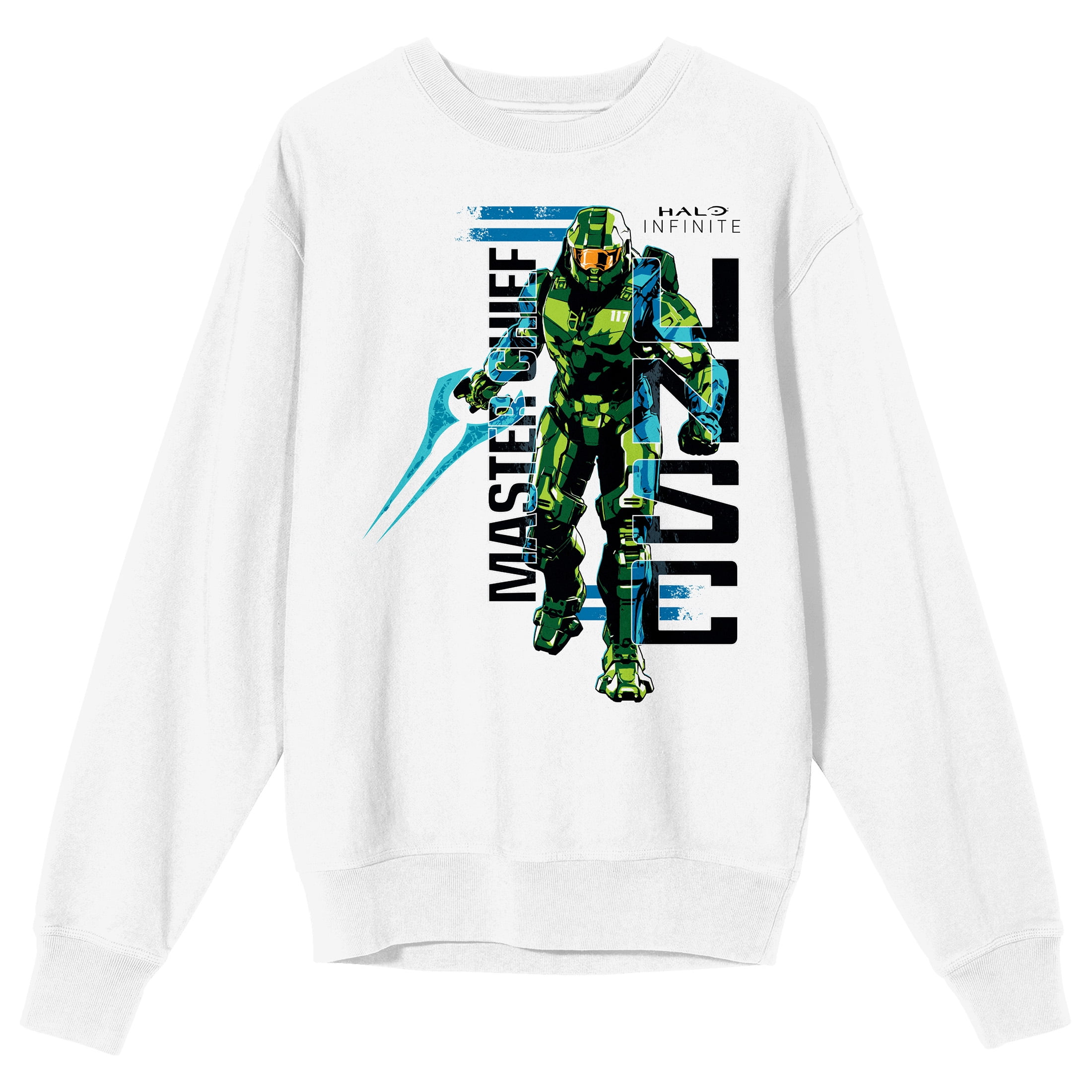 Halo Infinite Master Chief UNSC Logo Crew Neck Long Sleeve White Adult ...