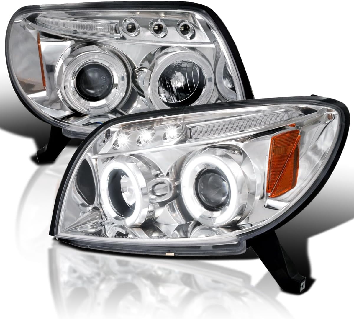 Halo LED Chrome Housing Clear Lens Projector Headlights Compatible with ...