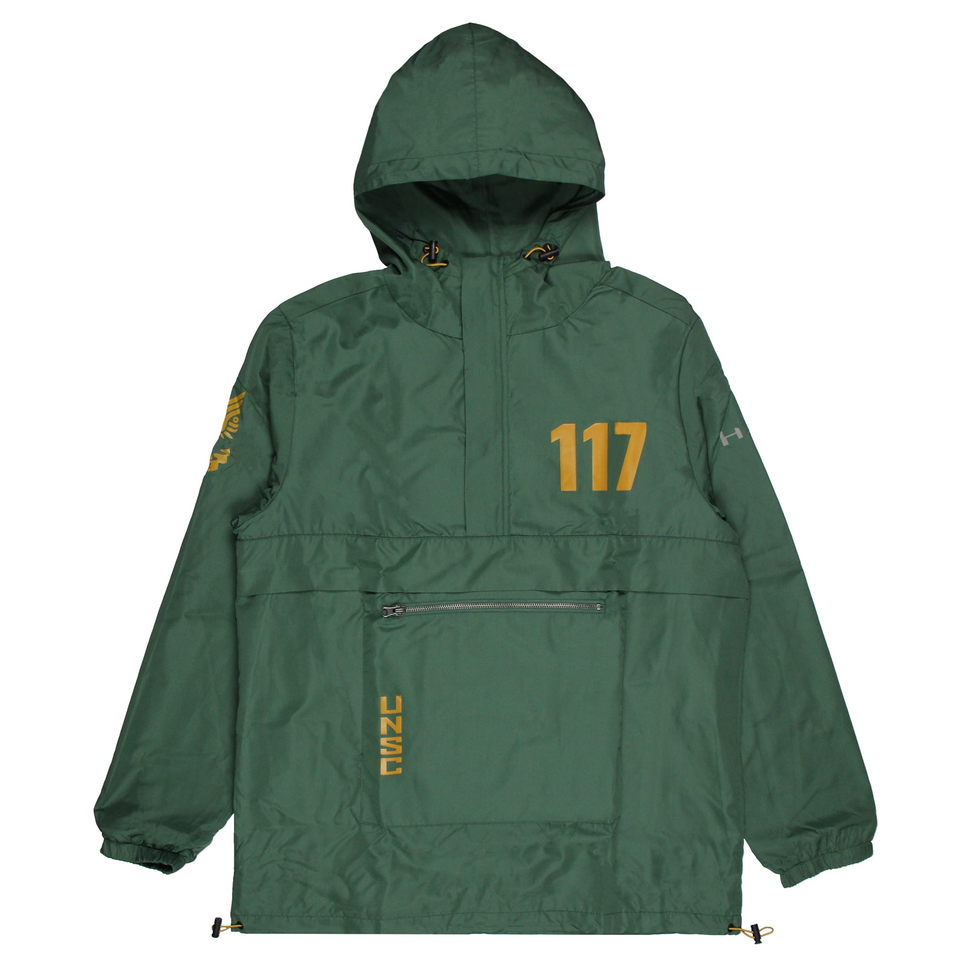 Halo Men's UNSC Master Chief 117 Windbreaker Jacket Pullover Green Gold ...