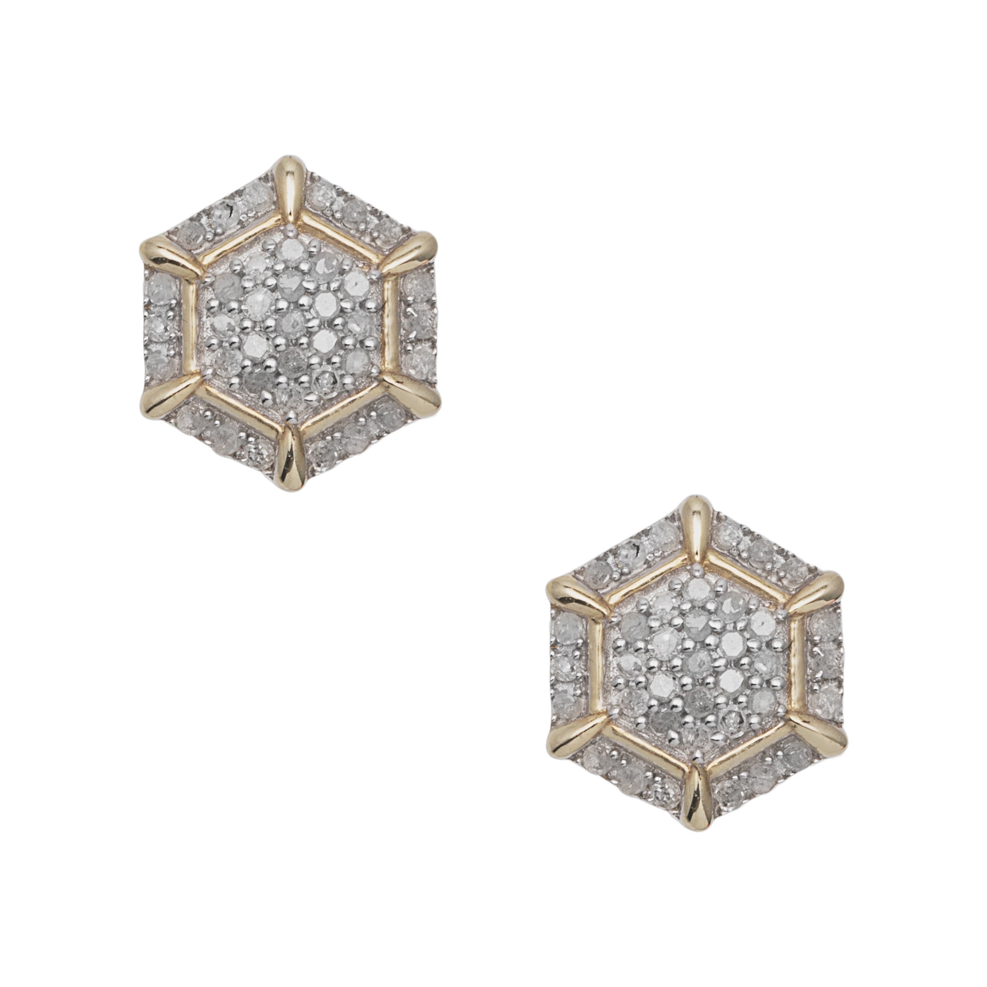 Halo Hexagonal Diamond Stud Unisex Adult Earrings 0.33ct 10K Yellow Gold, 1.84 Gr - Goldum NYC ...
