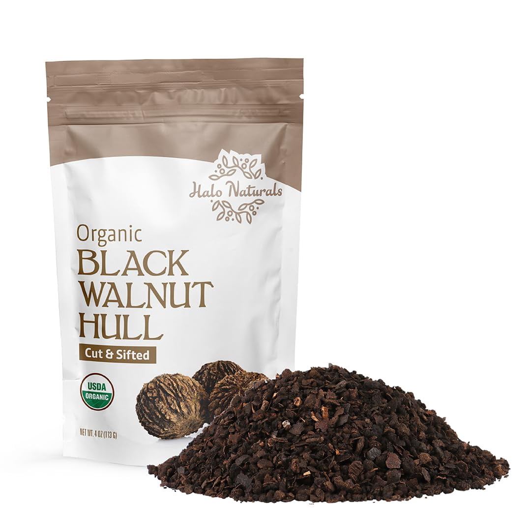 Halo Naturals Organic Black Walnut Hull COC1Cut & Sifted, 4 Ounces ...