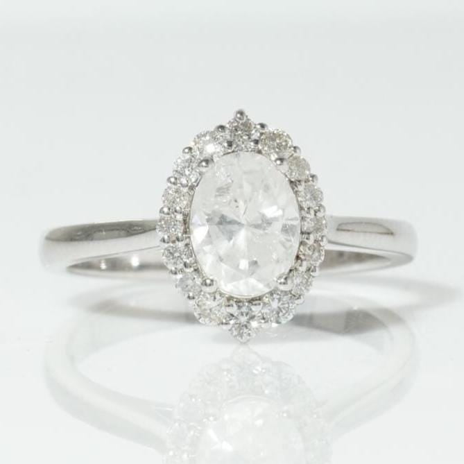 Halo Oval Solitaire Natural Diamond Ring: 14k Solid Gold Engagement ...