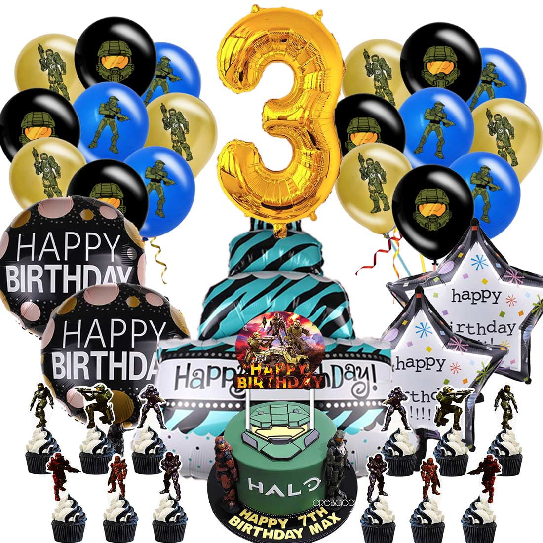 Halo Party Supplies 3rd Decor Kit Balloons Birthday Cake Topper ...