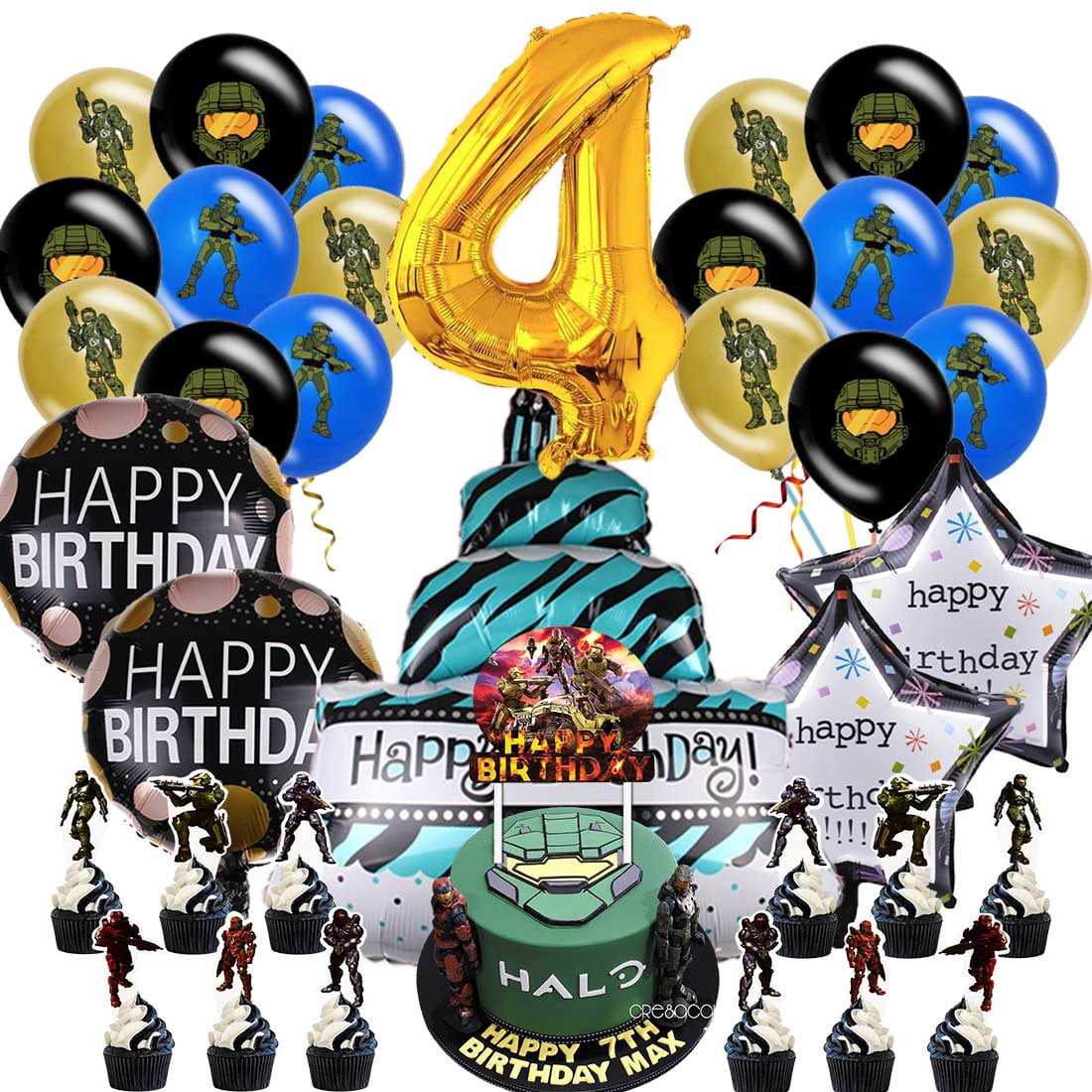 Halo Party Supplies 4th Decor Kit Balloons Birthday Cake Topper ...