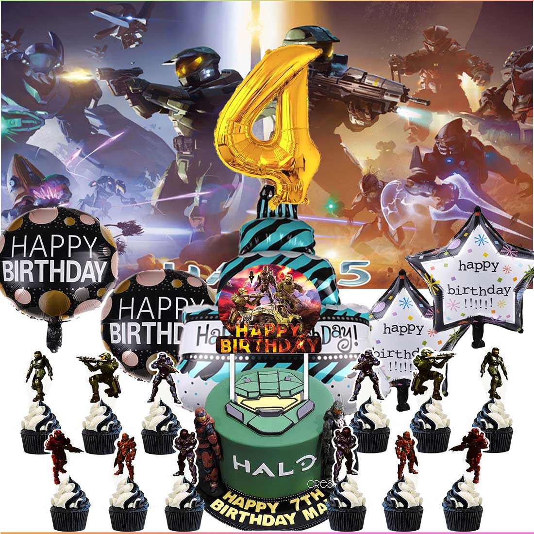 Halo Party Supplies Decor 4th Kit Balloons Birthday Cake Topper Banner ...