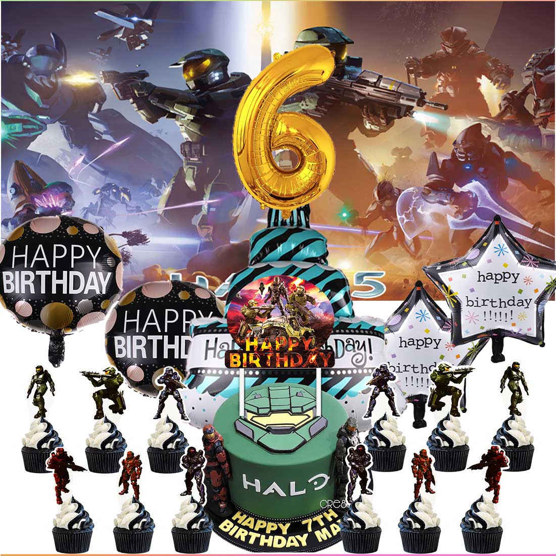 Halo Party Supplies Decor 6th Kit Balloons Birthday Cake Topper Banner ...