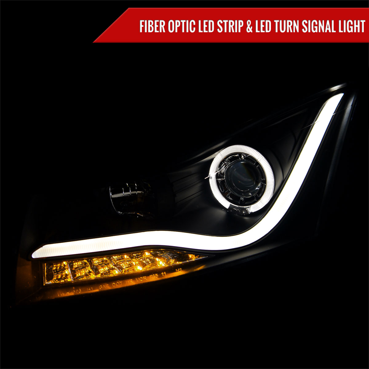 Halo Projector Headlights w/ LED Light Bar & LED Turn Signal Lights ...