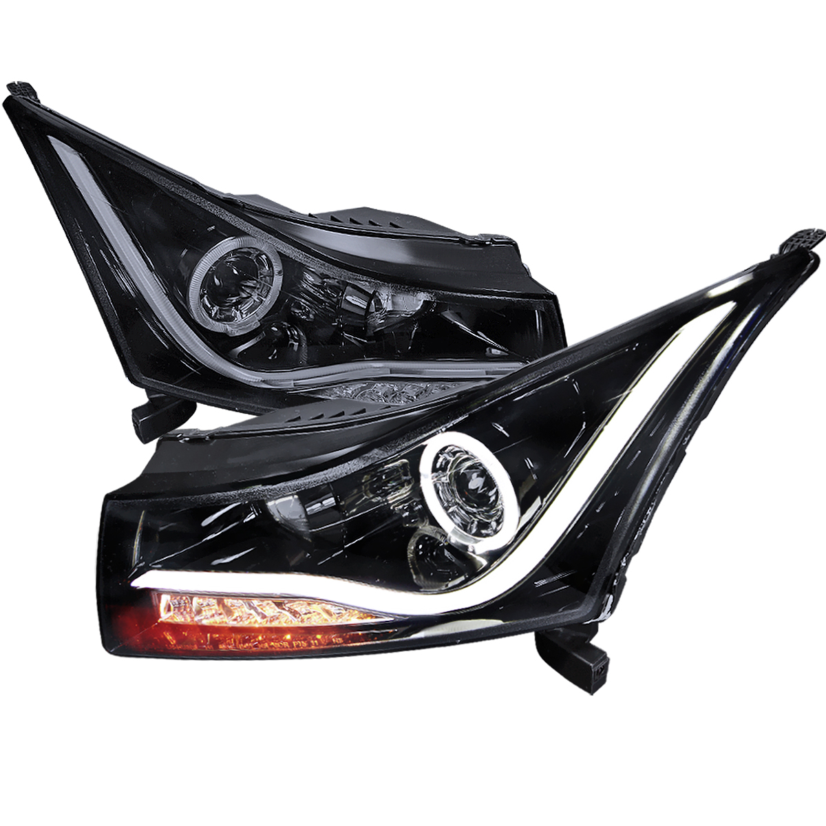 Halo Projector Headlights w/ LED Light Bar & LED Turn Signal Lights ...