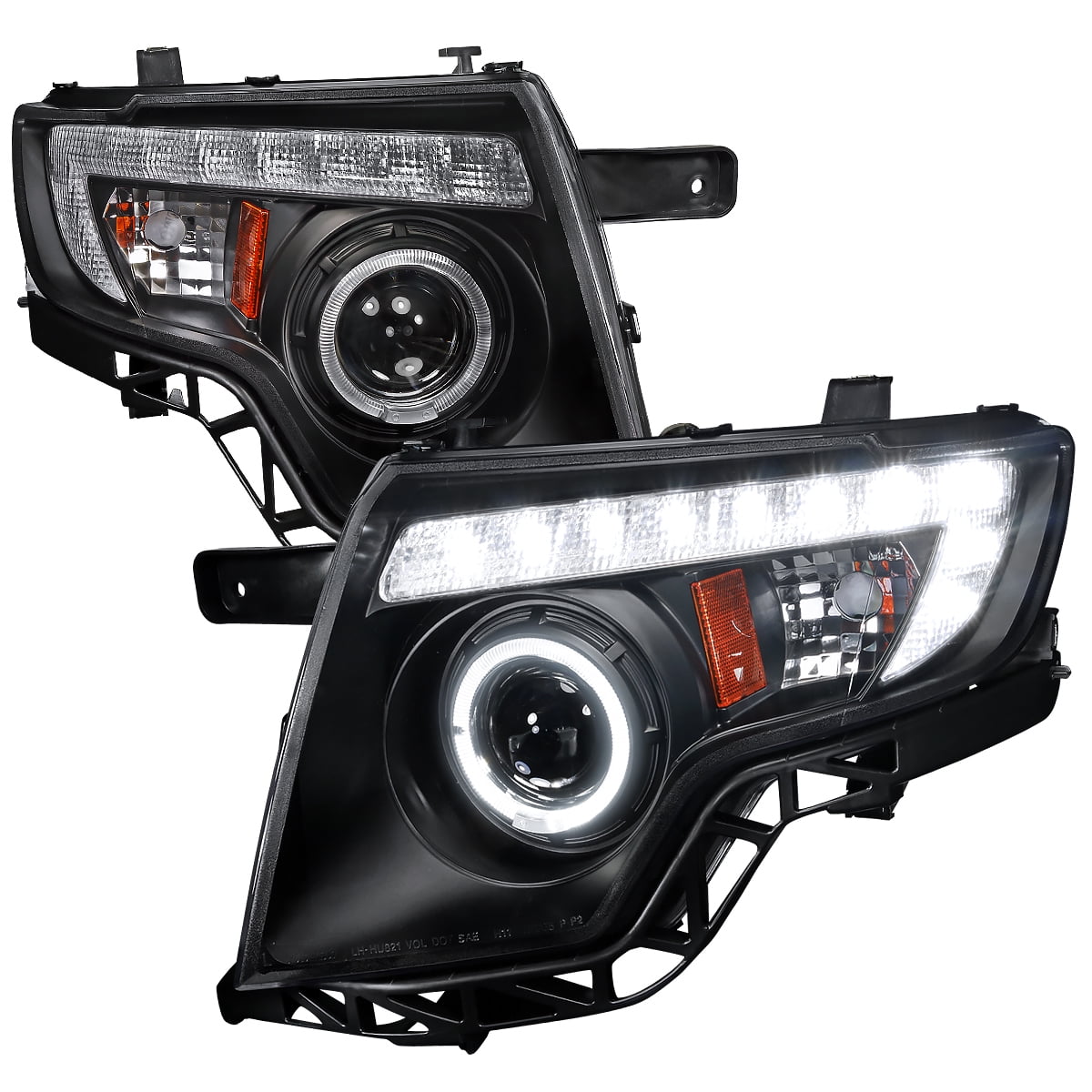 Halo Projector Headlights w/ LED Light Strip (Black Housing/Clear Lens ...