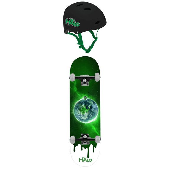 Halo Rise Above Pro Skateboard Combo Green with Helmet, Wood Deck ...