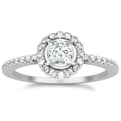 Halo Setting Engagement Ring 1.50 Carat Princess Cut Moissanite Diamond ...