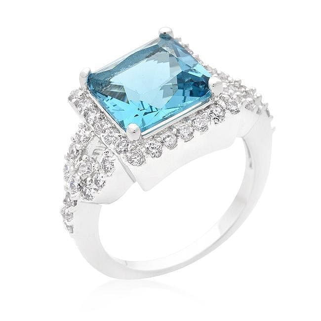 Halo Style Princess Cut Aqua Blue Cocktail Ring - Walmart.com