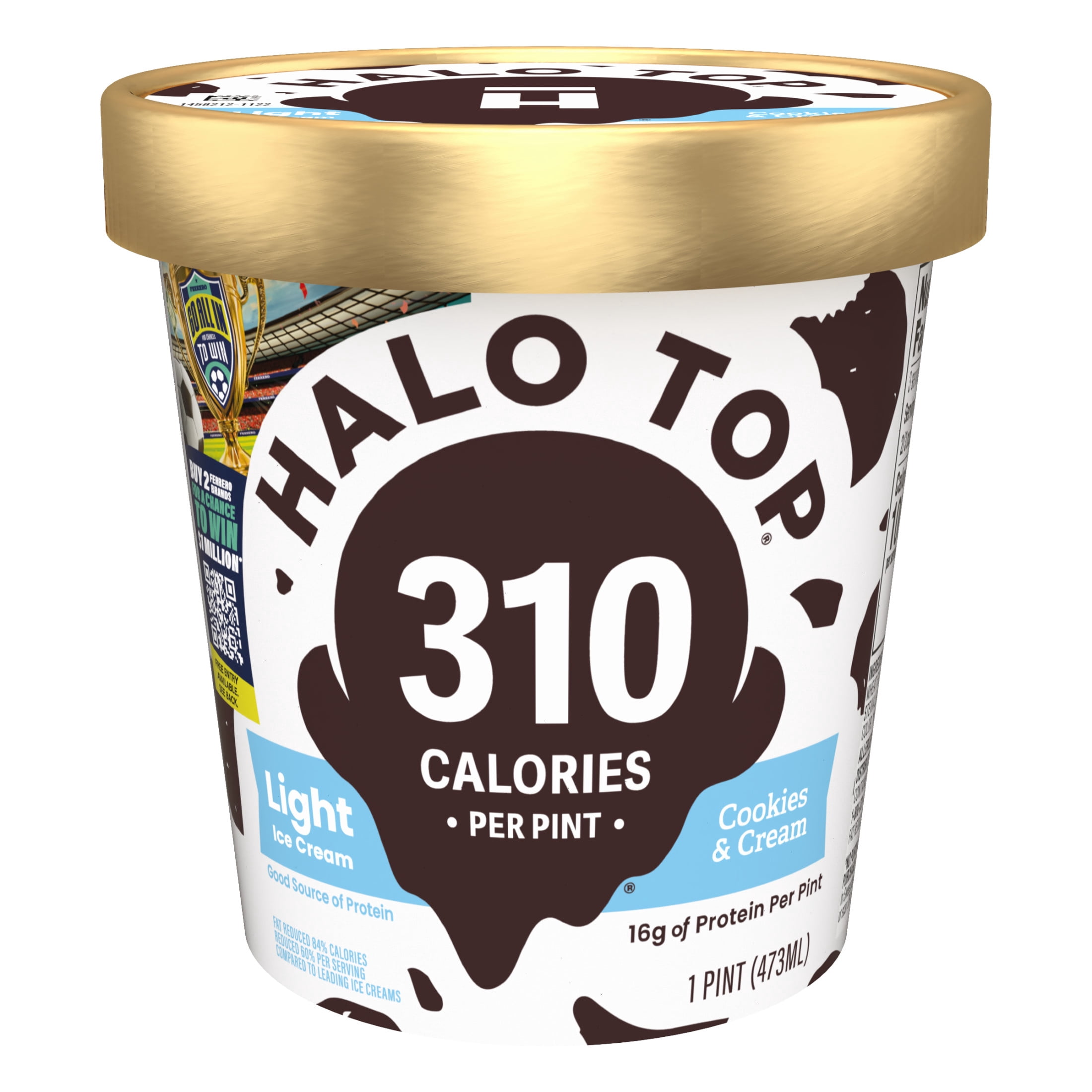 Halo Top Cookies and Cream Light Ice Cream Pint, 16 fl oz - Walmart.com