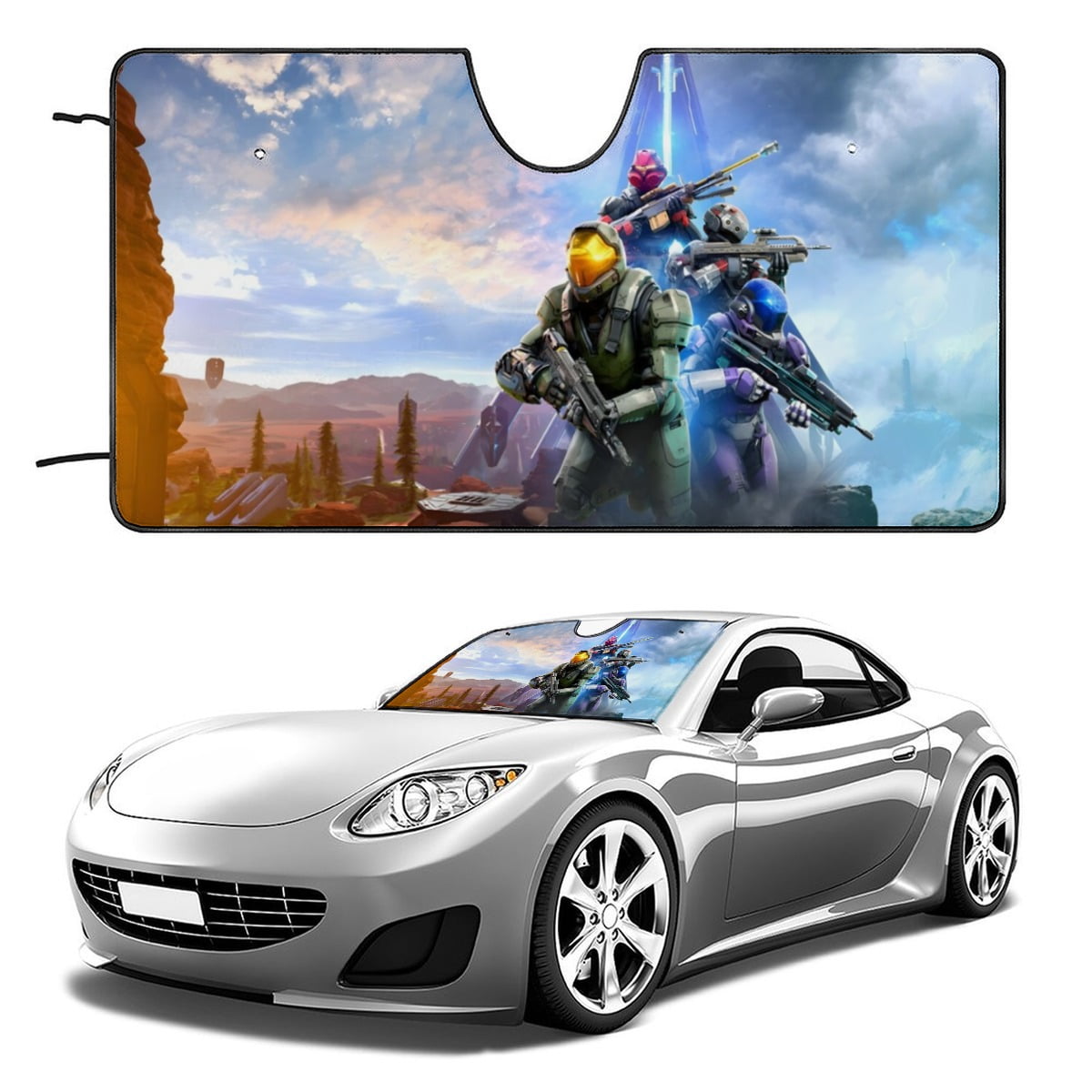 Halo-theme Windshield Sun Shade Front Protector Folding Car Sun Visor ...