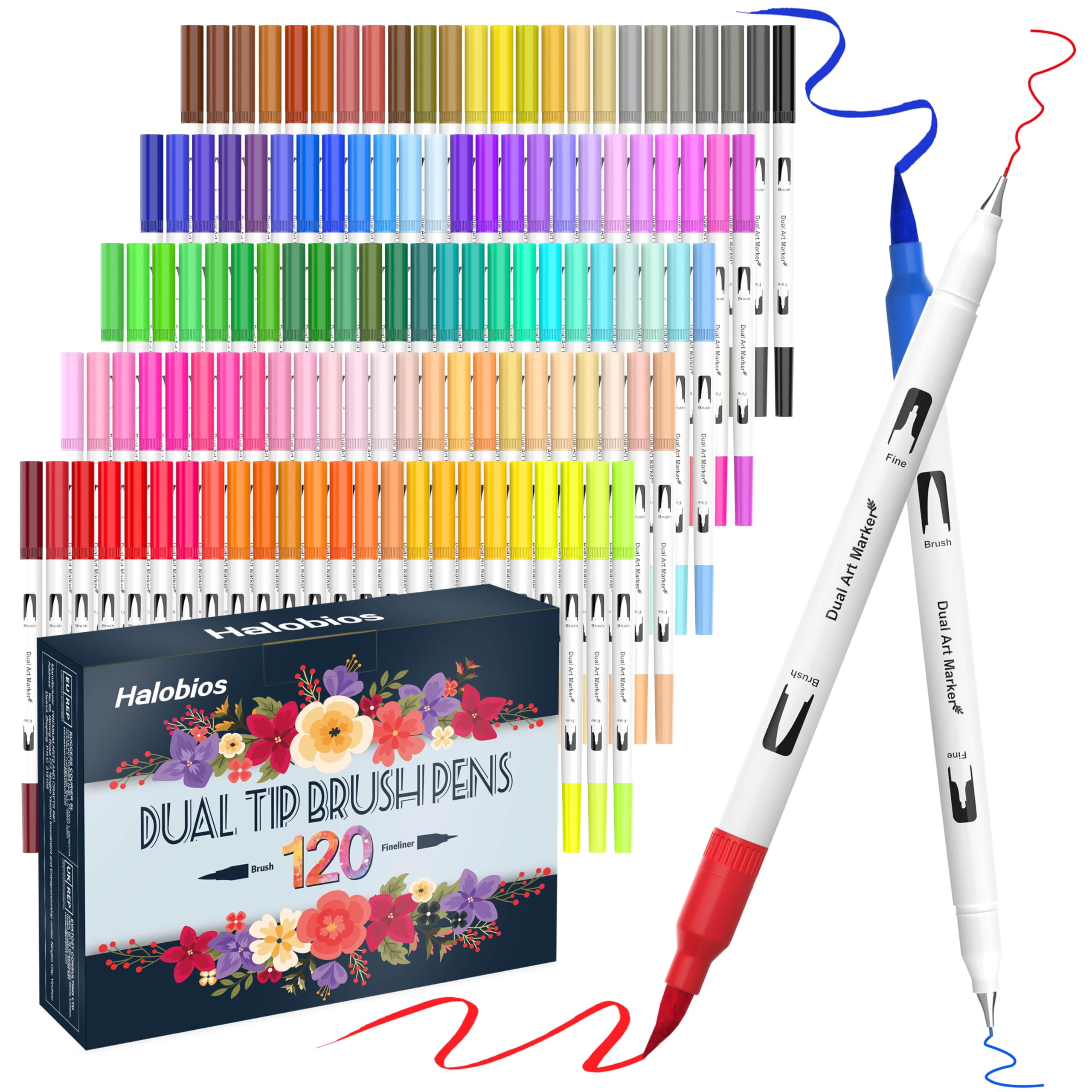 Halobios 120 Color Dual Tips Brush Pens, Fine and Brush Tip Markers ...
