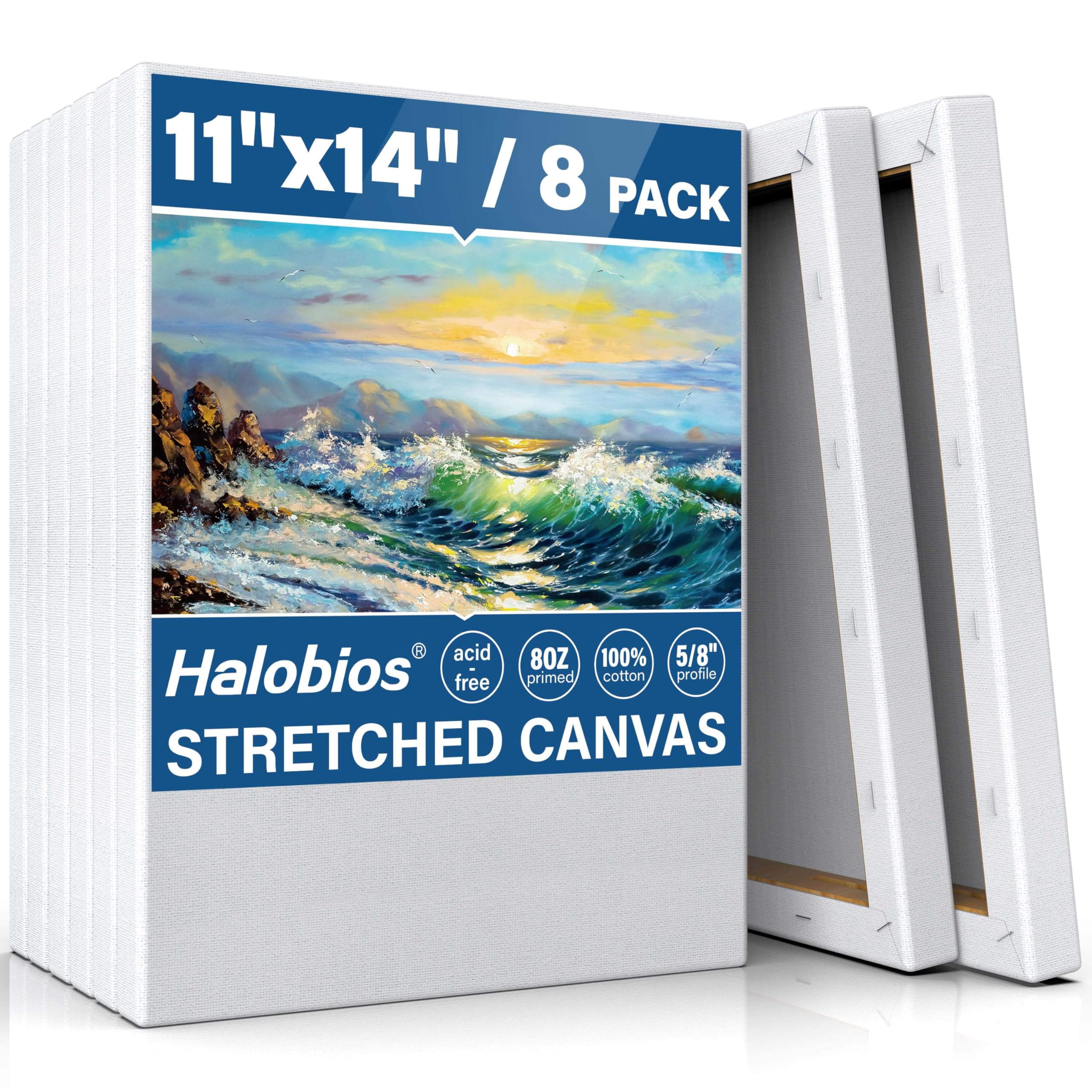 Halobios Blank Canvases for Painting with 11x14 inch, 8 Packs Stretched ...