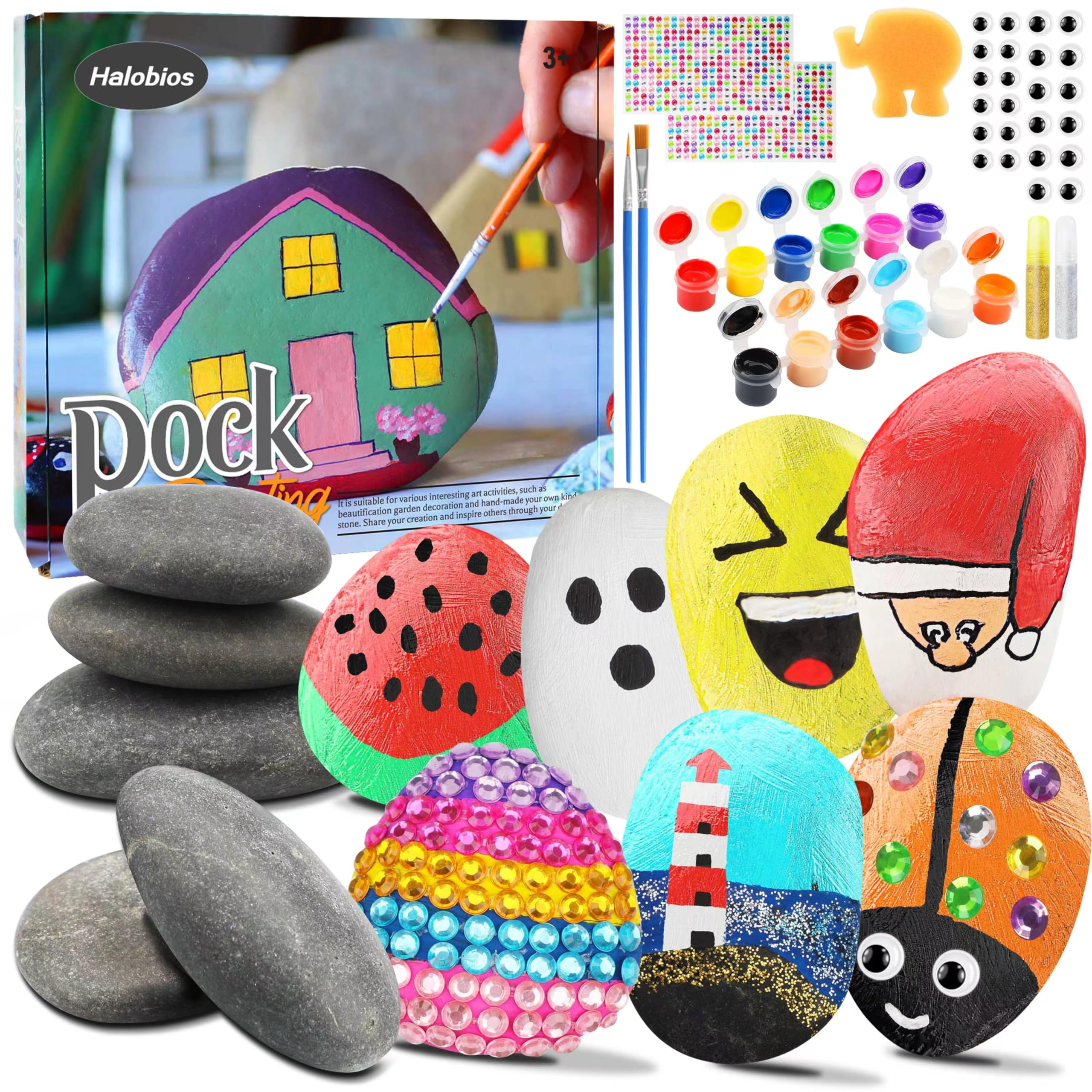 Halobios Rock Painting Kit, 12 Rocks for Painting, Arts and Crafts for ...
