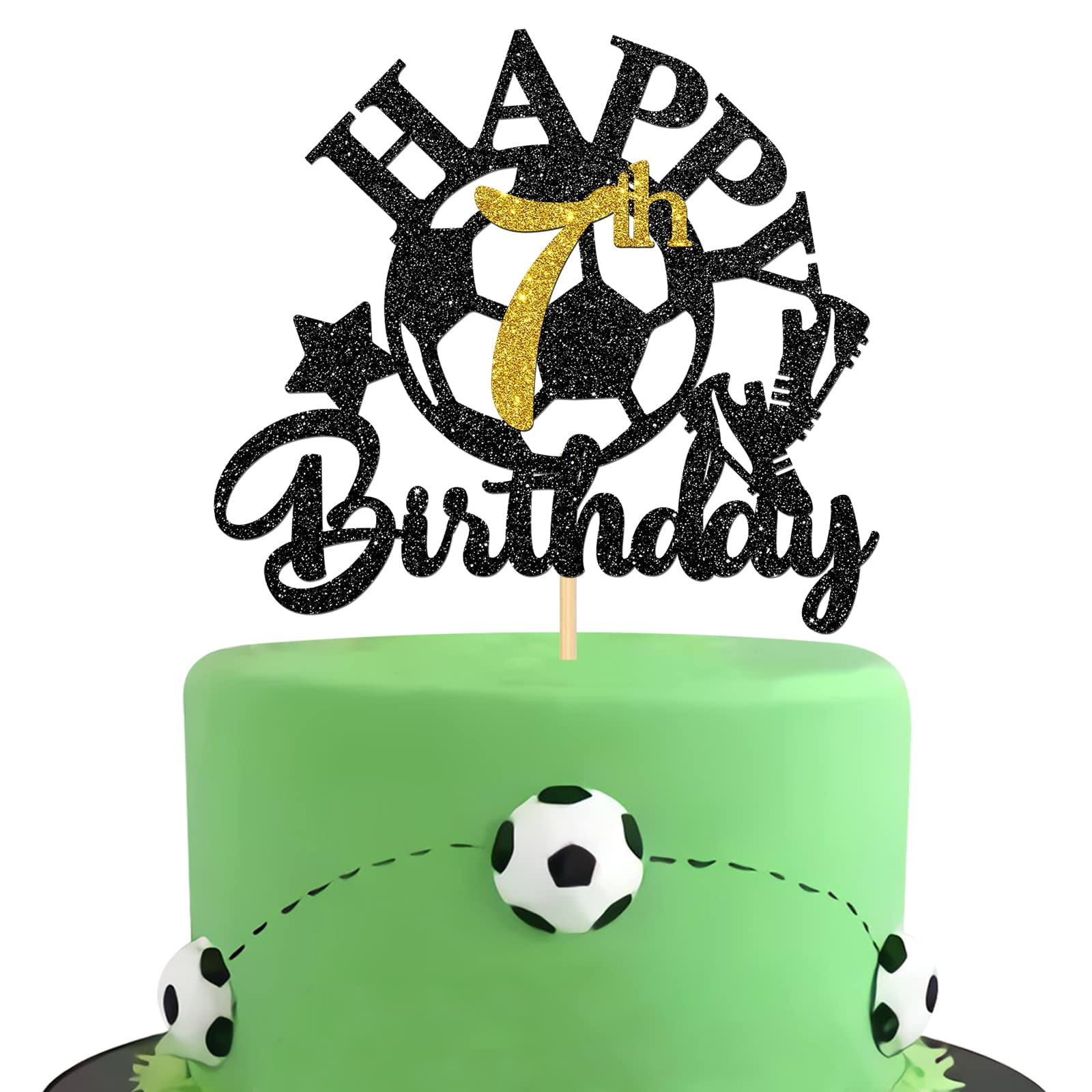 Halodete Soccer Ball Happy 7th Birthday Cake H2FSDTopper - Sport Theme ...
