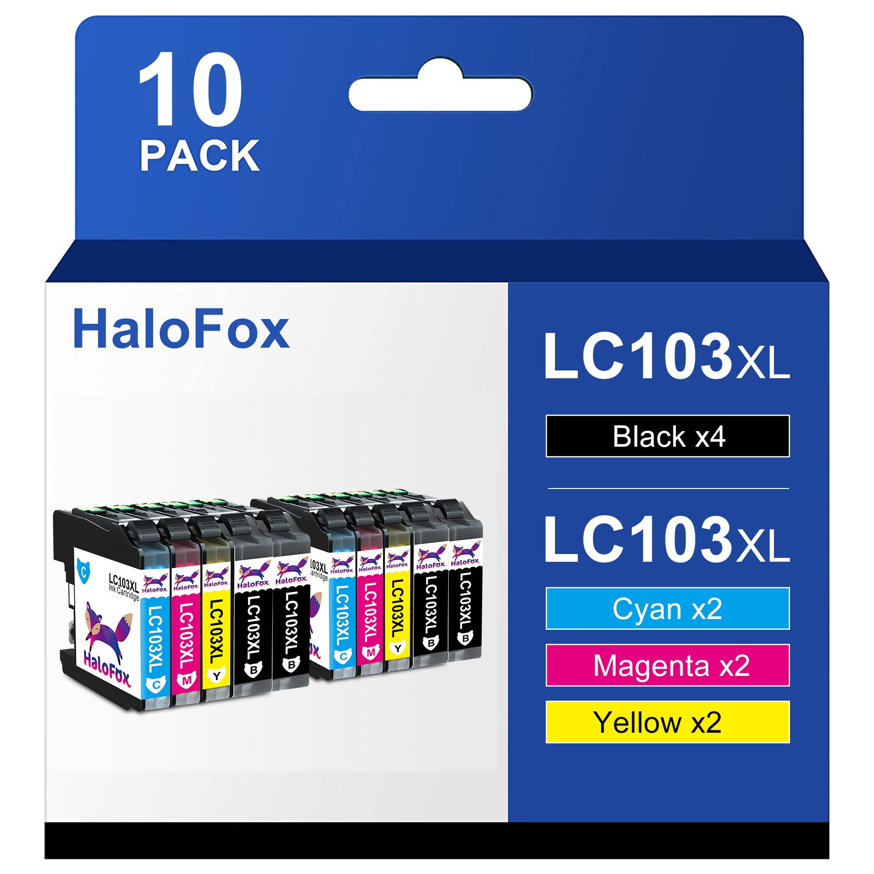 Halofox Colored Inkjet Ink Cartridges for Brother LC103 LC101 Compatible Printers (4 Black, 2 ...