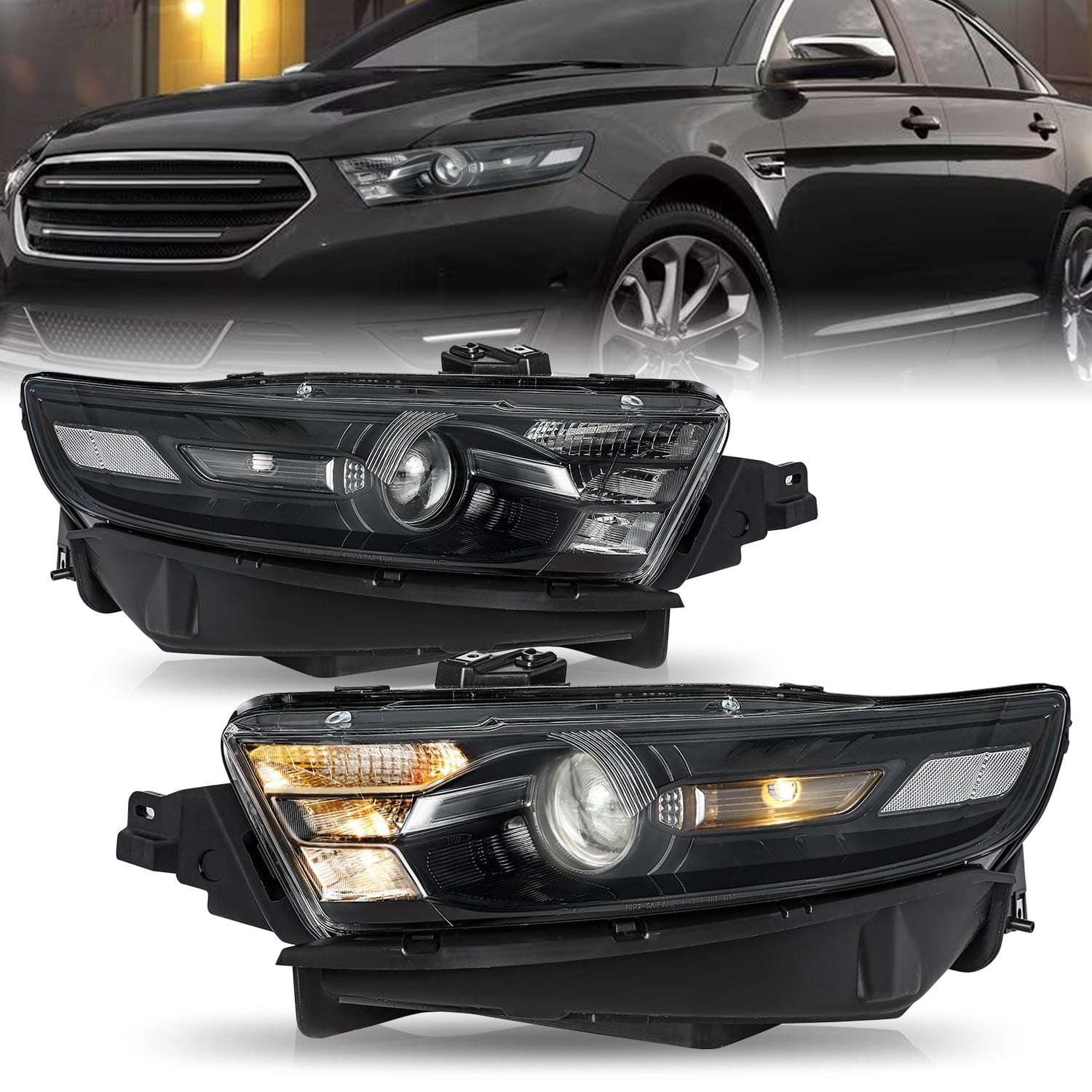 Halogen Grey Bezel Headlights For 2013-2014 Ford Taurus Headlamp ...