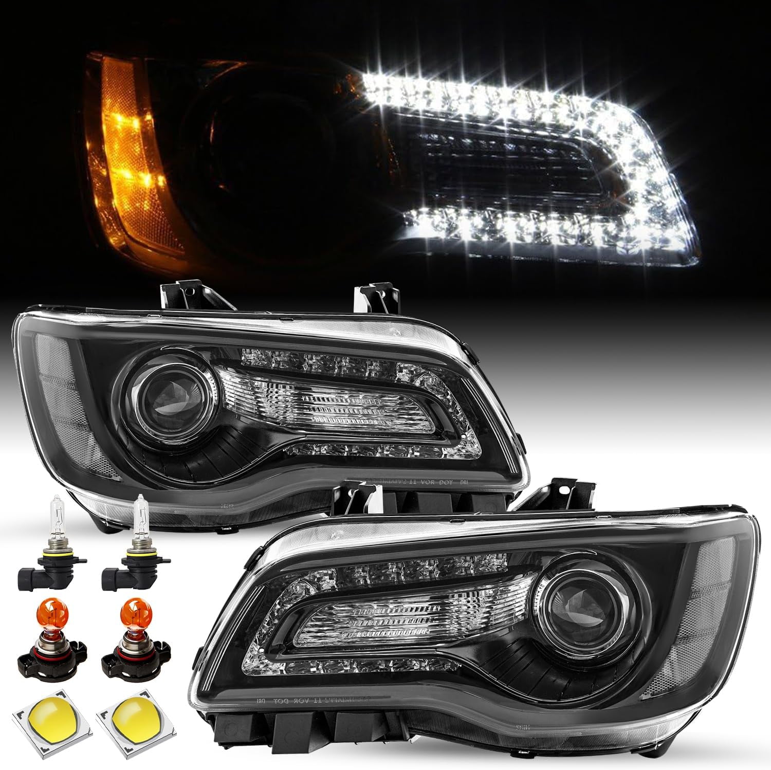 Halogen Headlight Assembly Fit for 2011-2023 Chrysler 300/300C Angel ...