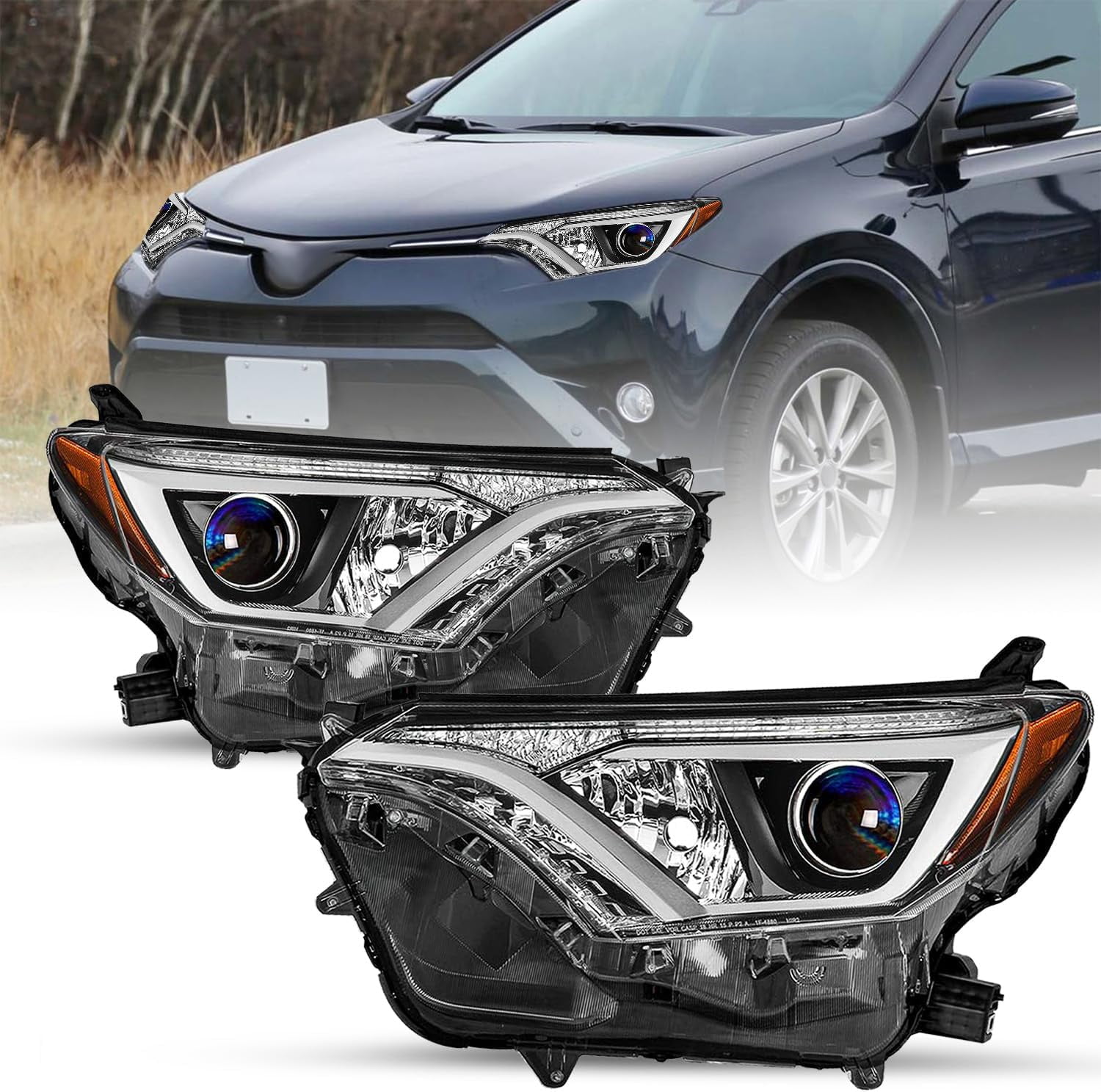 Halogen Headlight Assembly Fit for 2016 2017 2018 RAV4 Headlamp ...