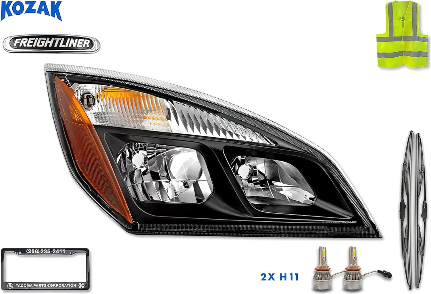 Halogen Headlight Headlamp Right Passenger Side with LED bulbs H11 ...
