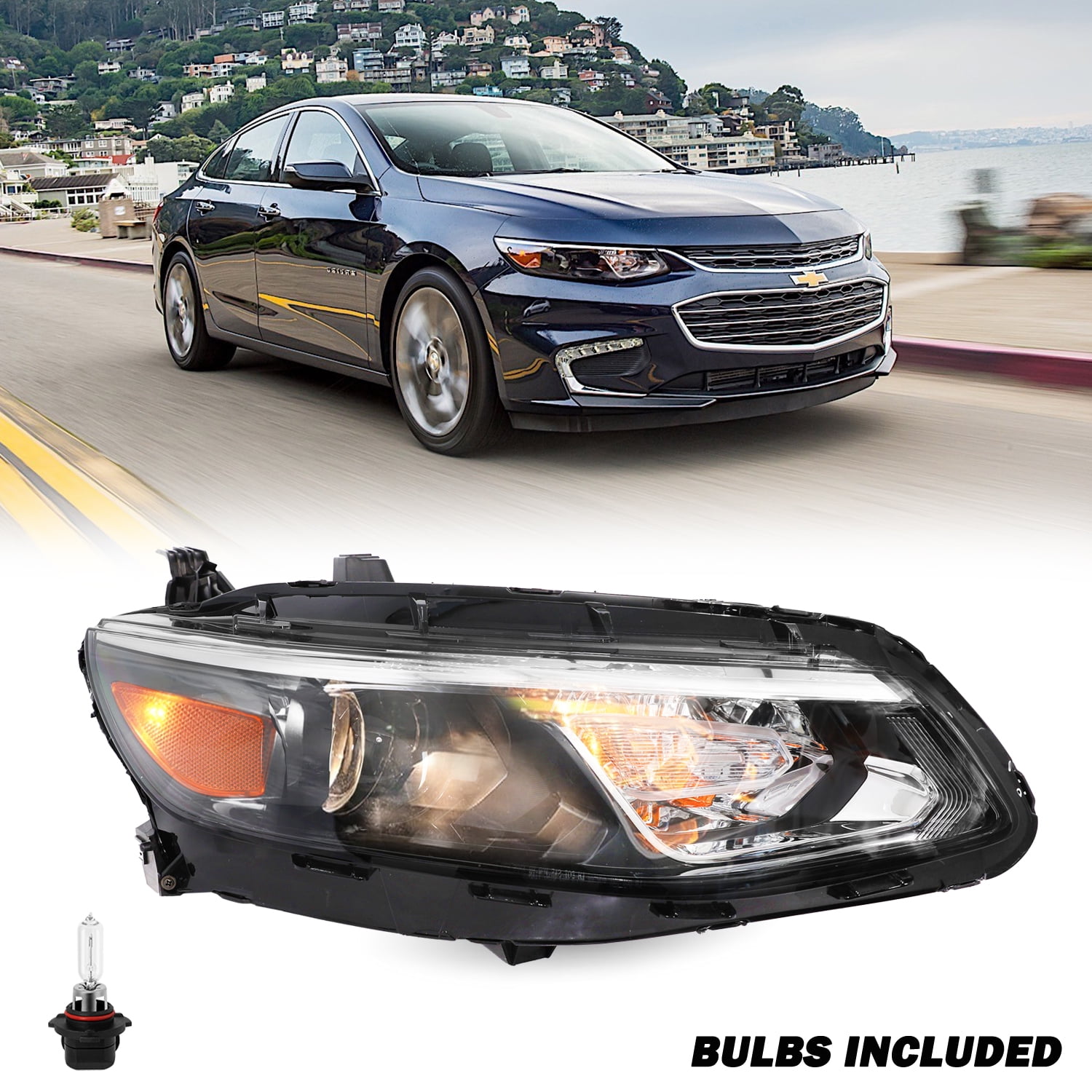 Halogen Headlights For 2016-2018 Chevy Malibu Right Passenger RH W ...