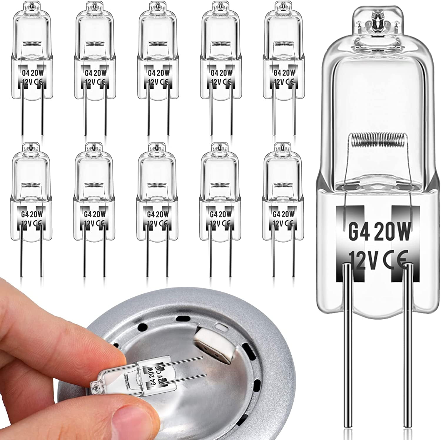 Halogen Light Bulbs, 10 Pack G4 Bulb, Halogen Light Bulbs 2 Pin 12V 20W ...