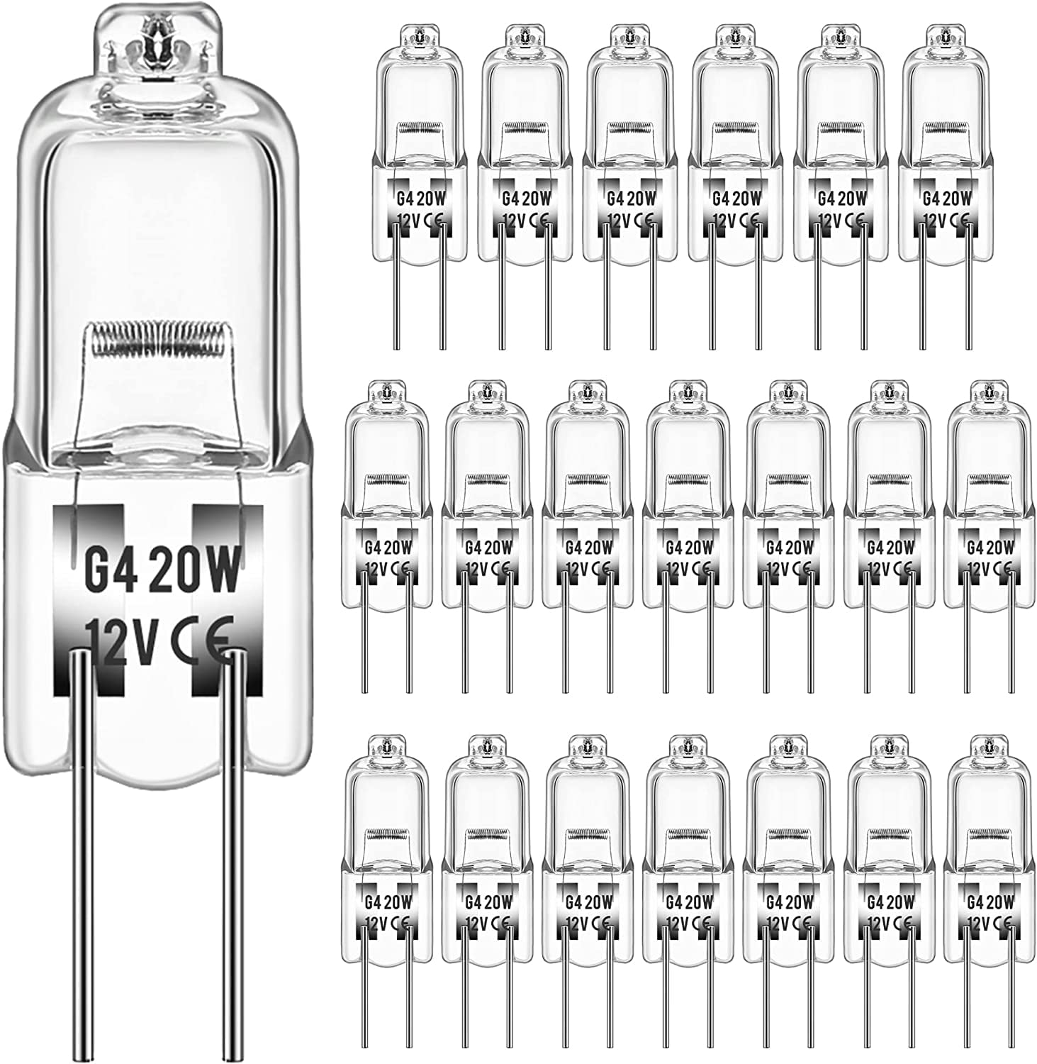 Halogen Light Bulbs, 20 Pack G4 Bulb, Halogen Bulbs 2 Pin, 12V 20W JC ...