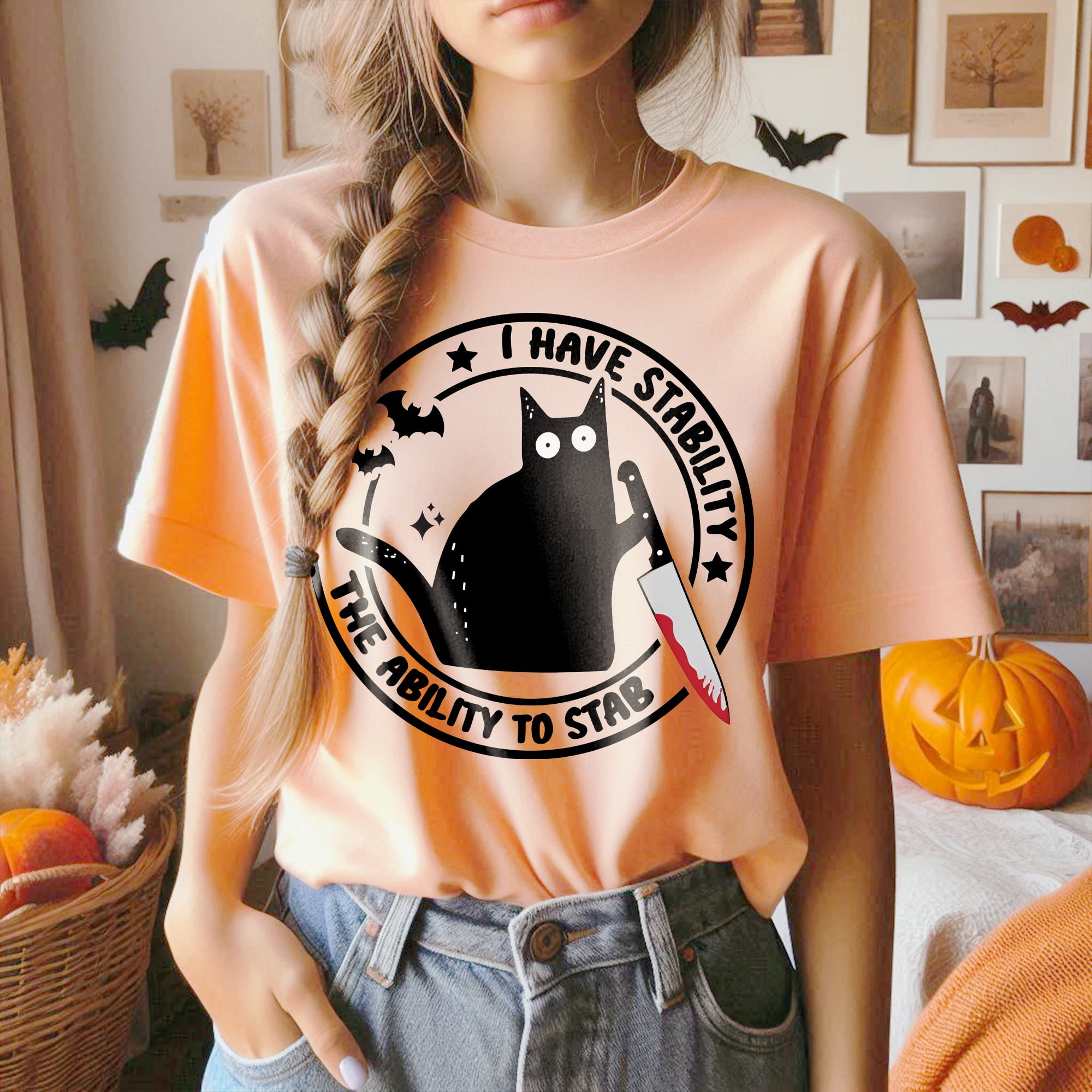 Haloween I Have Stability The Ability To Stab Black Cat Shirt, Black ...