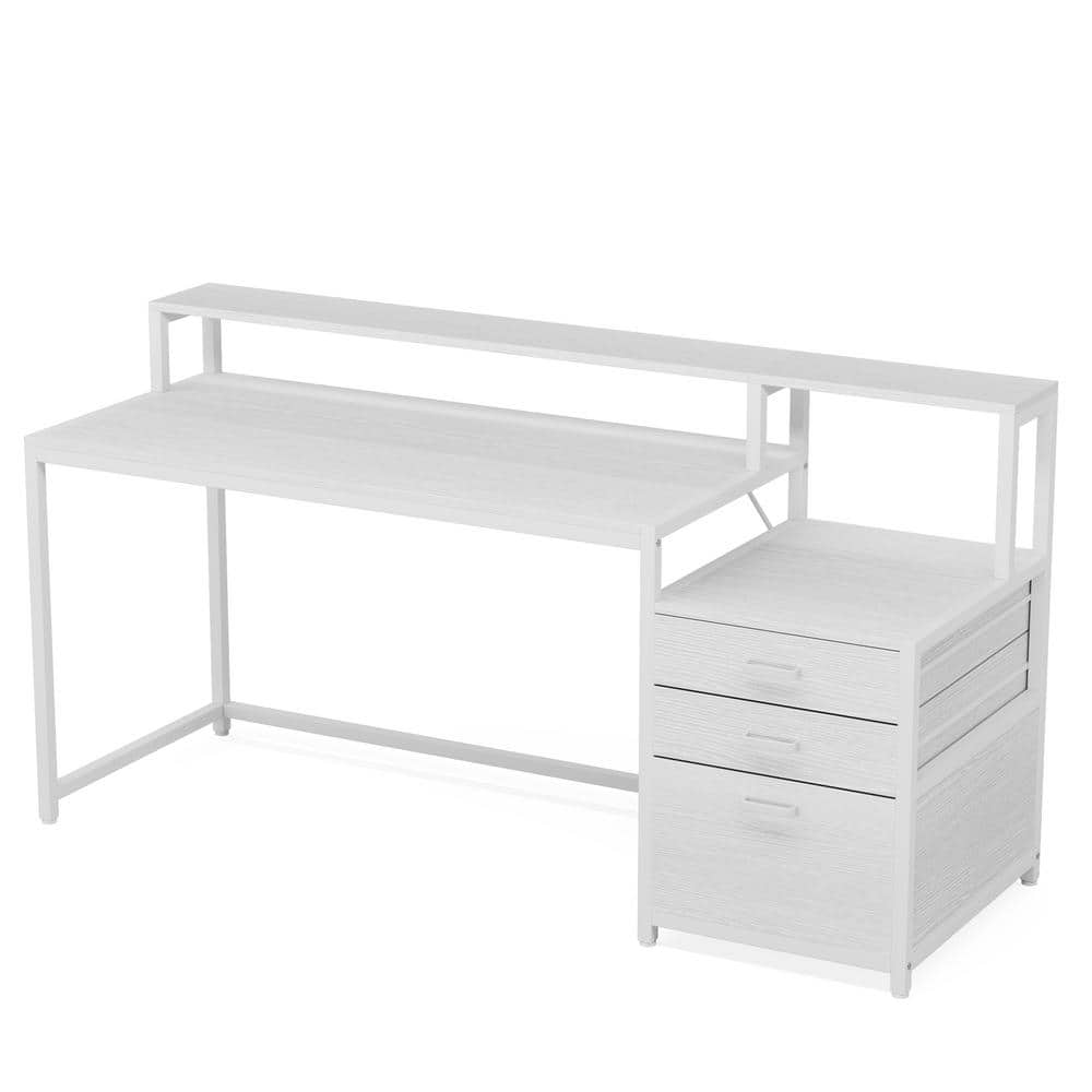 Halseey 63 in. Retangular Vintage White Wood 3-Drawer Home office ...