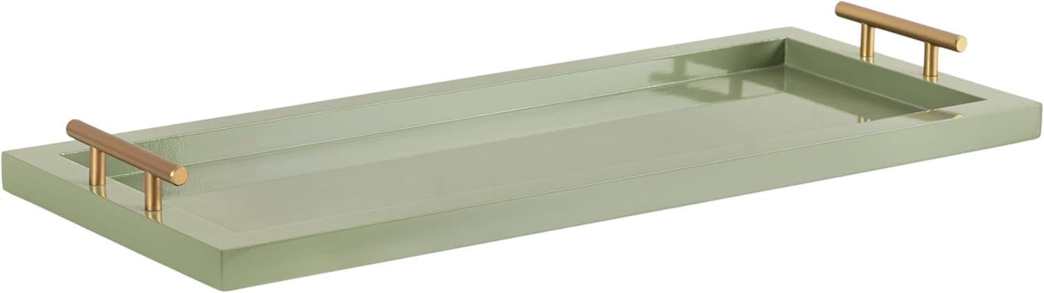 Halsey Rectangle Decorative Narrow Tray with Gold Metal Handles, 24 X ...