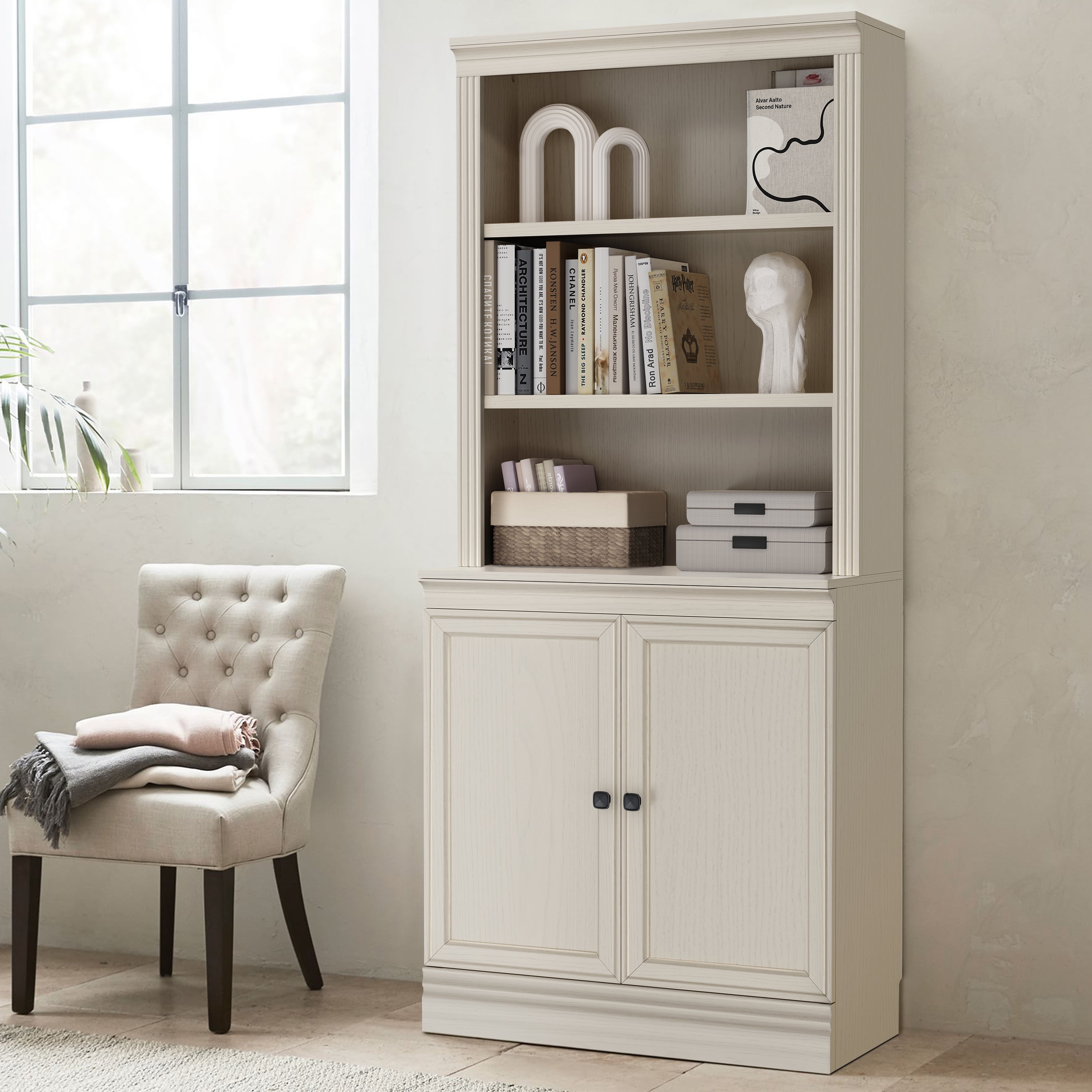 Halston Multi-Depth with Doors Bookshelves and Bookcase Floor Standing ...