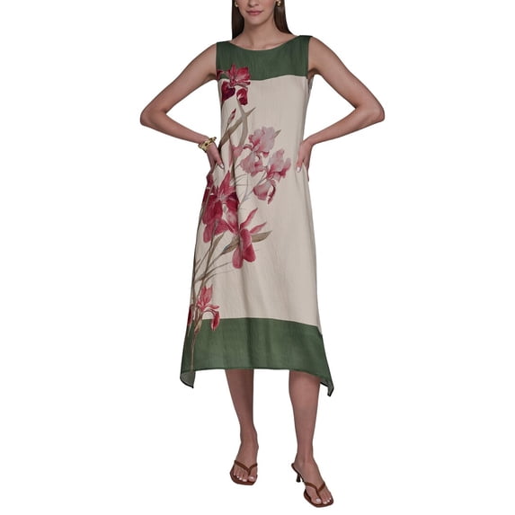 Halston womens Orchid Print Midi Dress, 12 - Walmart.com