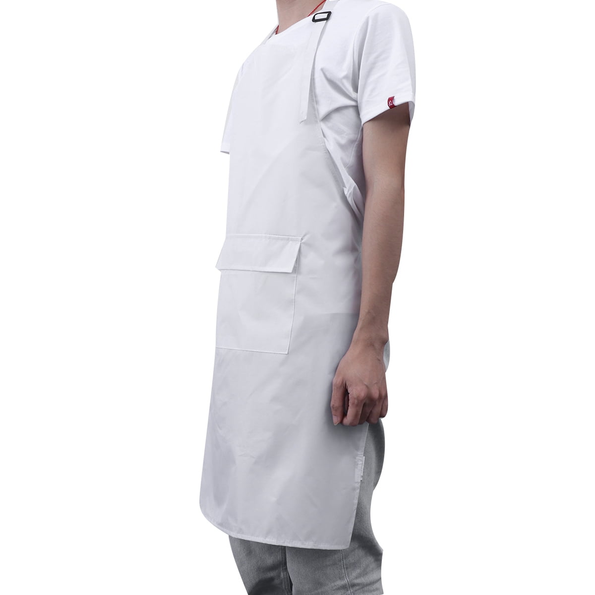 ULTNICE White PVC Halter Apron with Pockets for Kitchen Use Adjustable ...