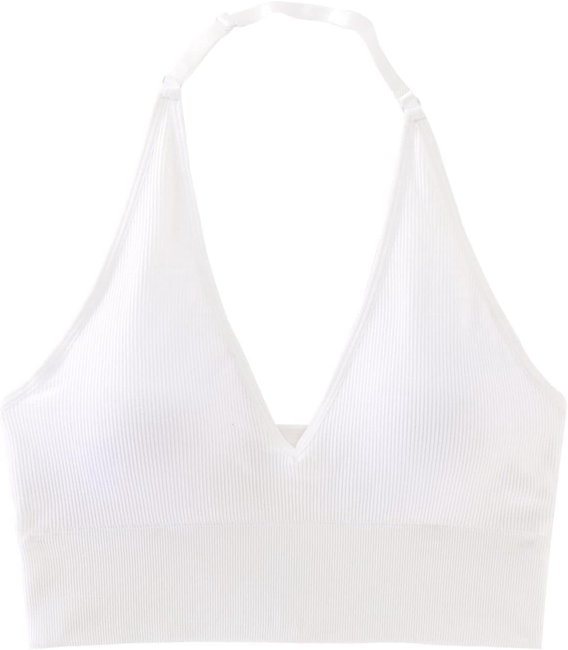 Halter Bra for Women Longline Sports Bra Wireless Seamless Padded ...
