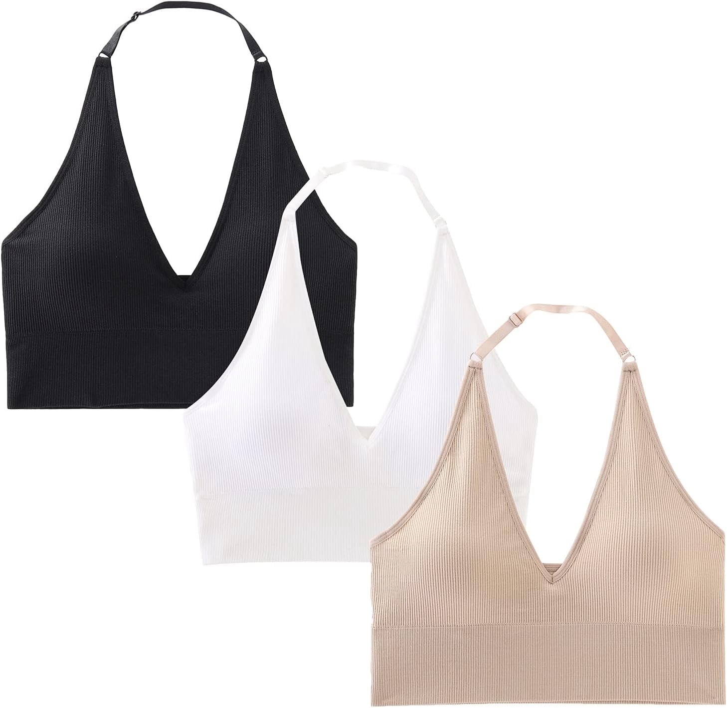Halter Bra for Women Longline Sports Bra Wireless Seamless Padded ...