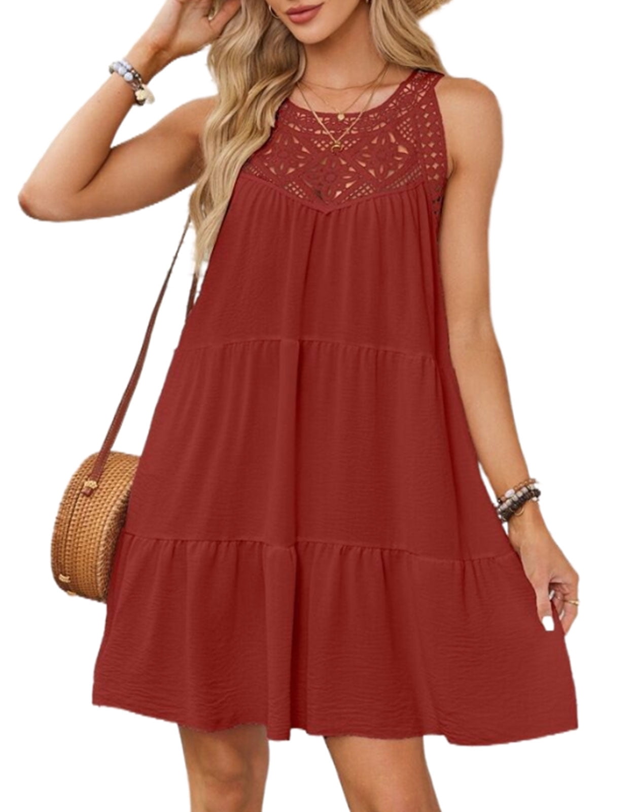 Halter Dress For Women Midi Sundress Lace Crochet Sleeveless Cover Ups ...