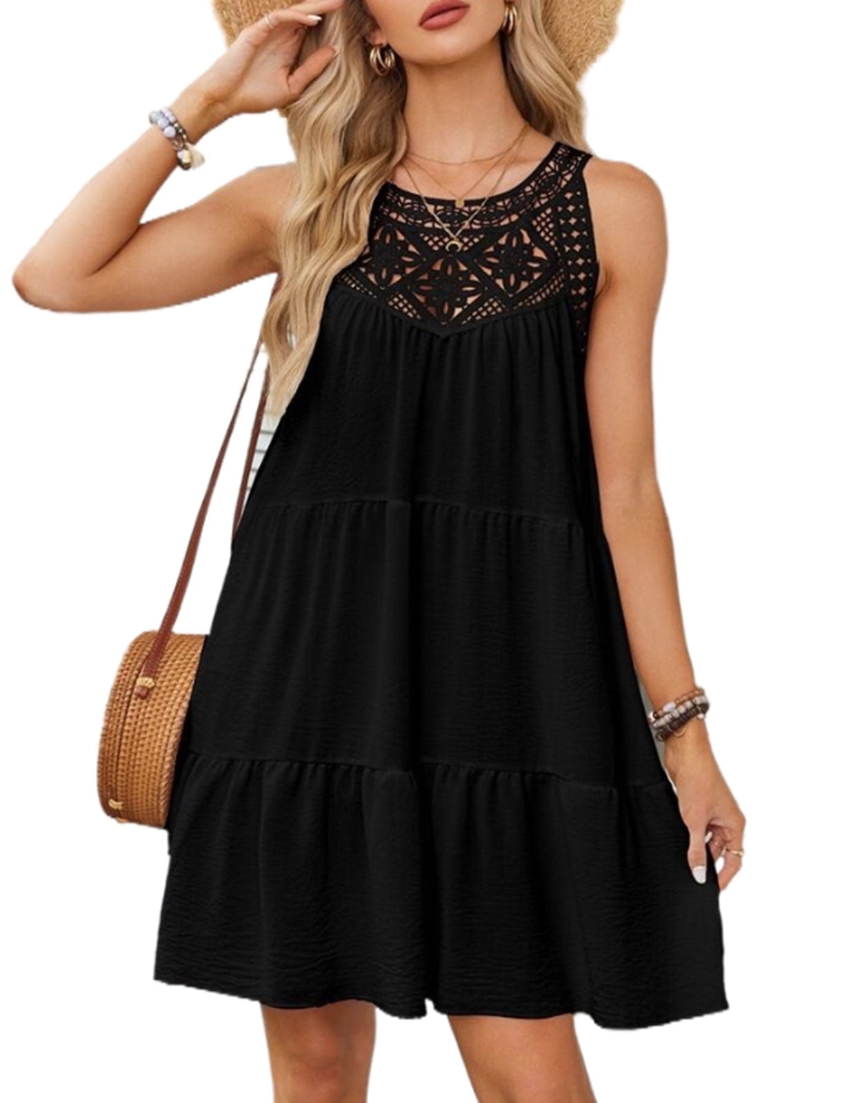 Halter Dress For Women Mini Sundress Lace Crochet Sleeveless Cover Ups ...