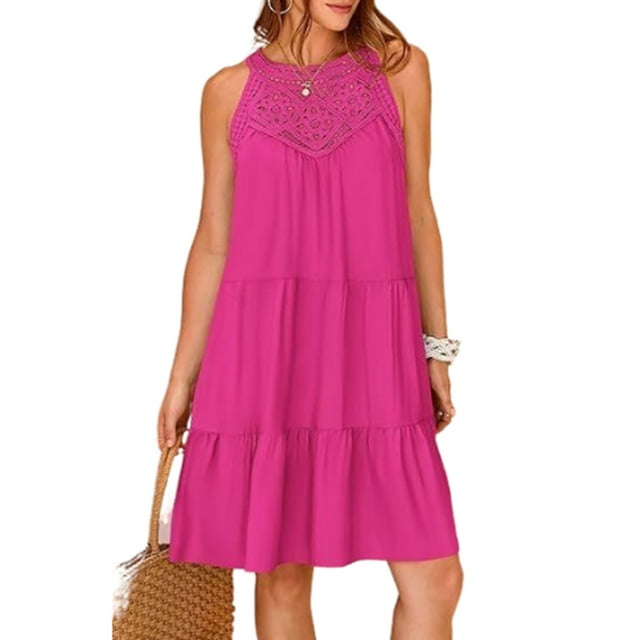 Halter Dress For Women Midi Sundress Lace Crochet Sleeveless Cover Ups