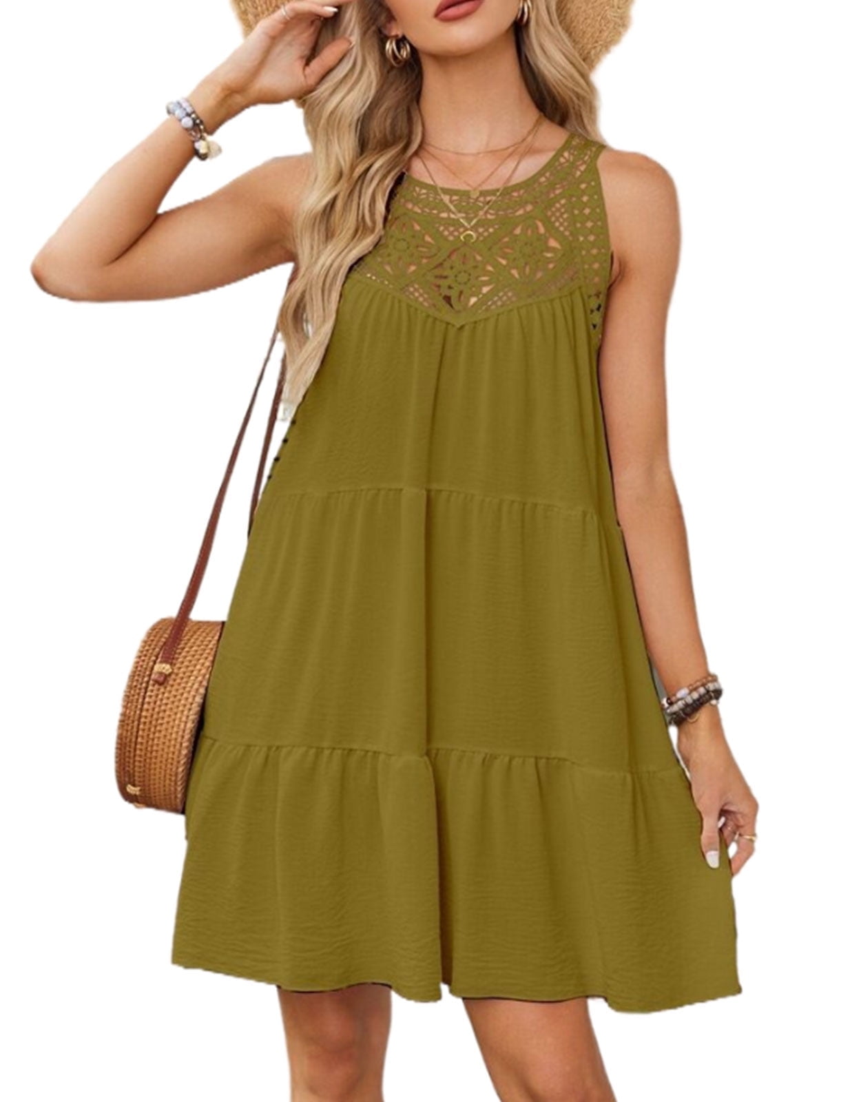 Halter Dress For Women Mini Sundress Lace Crochet Sleeveless Cover Ups ...