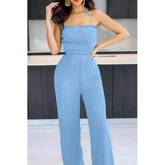 Halter Neck Backless Boho Jumpsuit (M, PurpleReign) - Walmart.com