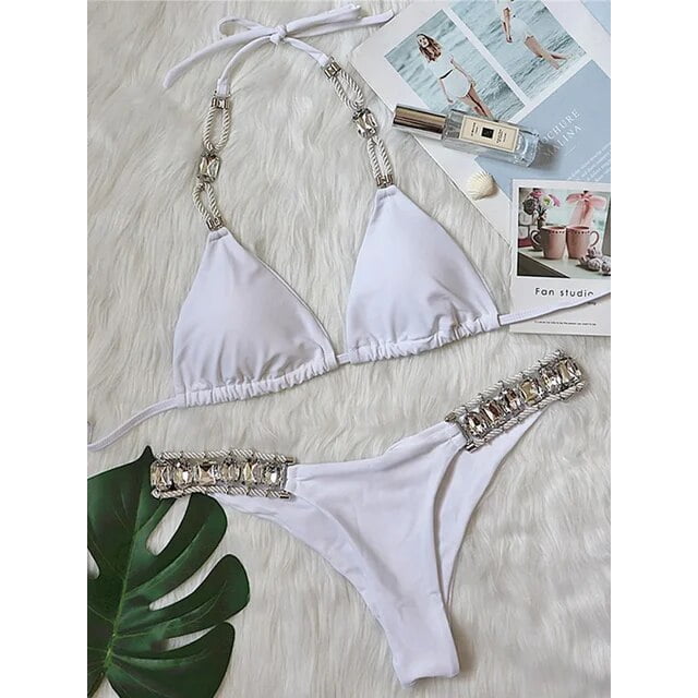 Halter Shiny Crystal Diamond Bikini Women Bandage Swimsuit Female ...