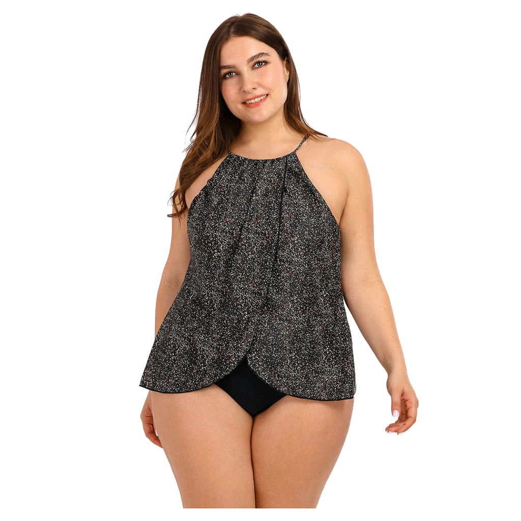 Halter Tankini Swimsuit For Women Dot Print Swimsuit Plus Size Two Piece Set Sexy Swimwears ...