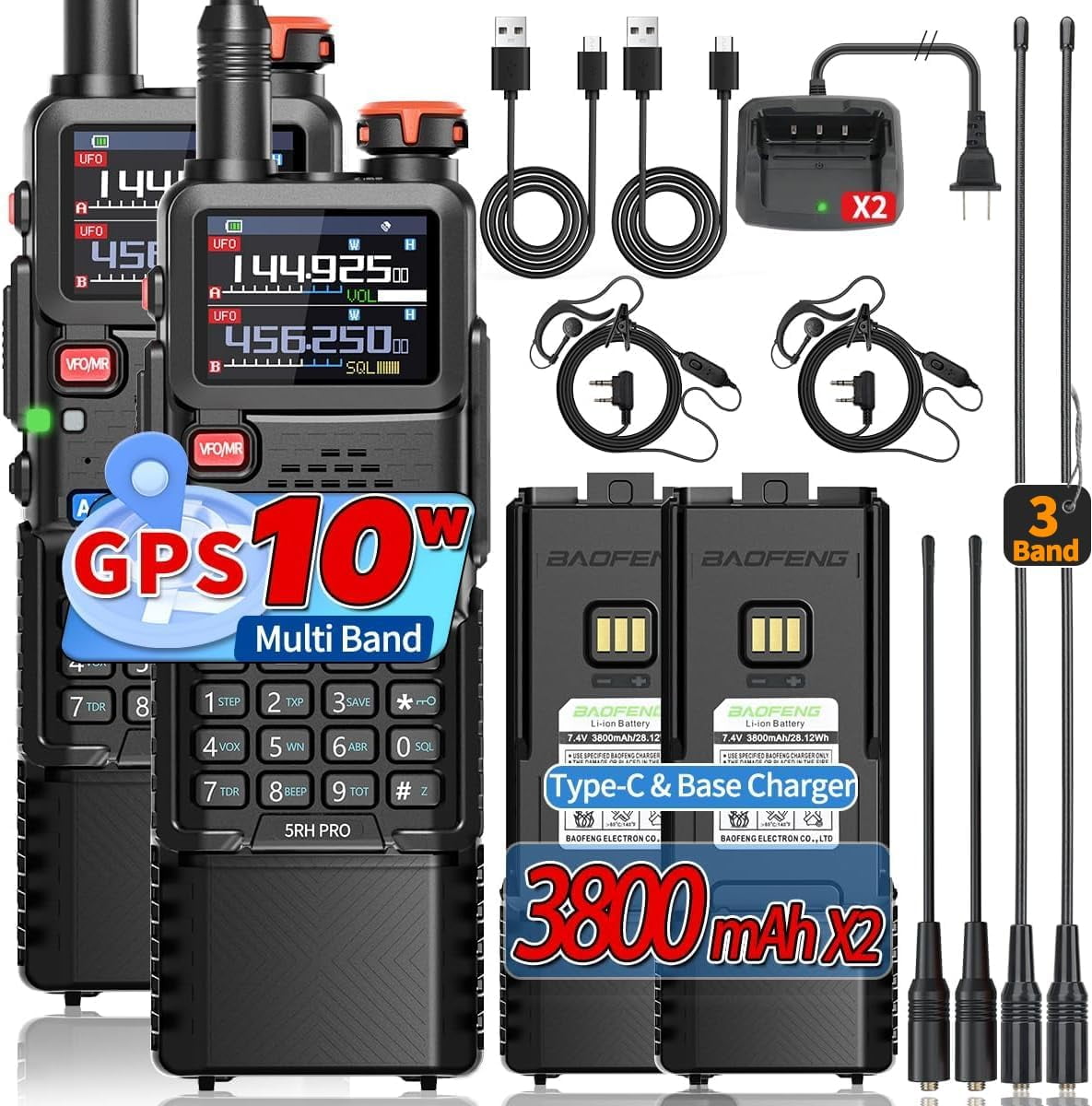 Ham Radio Handheld Long Range 5RH PRO GPS 10W Walkie Talkies NOAA ...